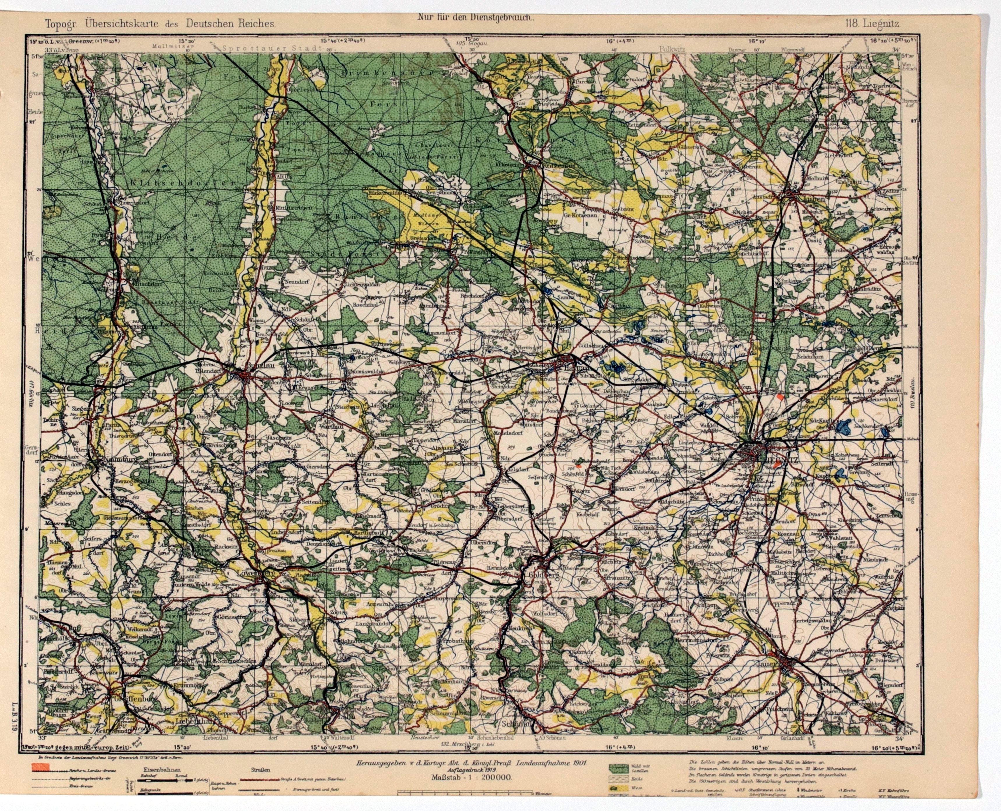 LEGNICA. Topograficzna mapa rejonu Legnicy, na mapie także m.in ...