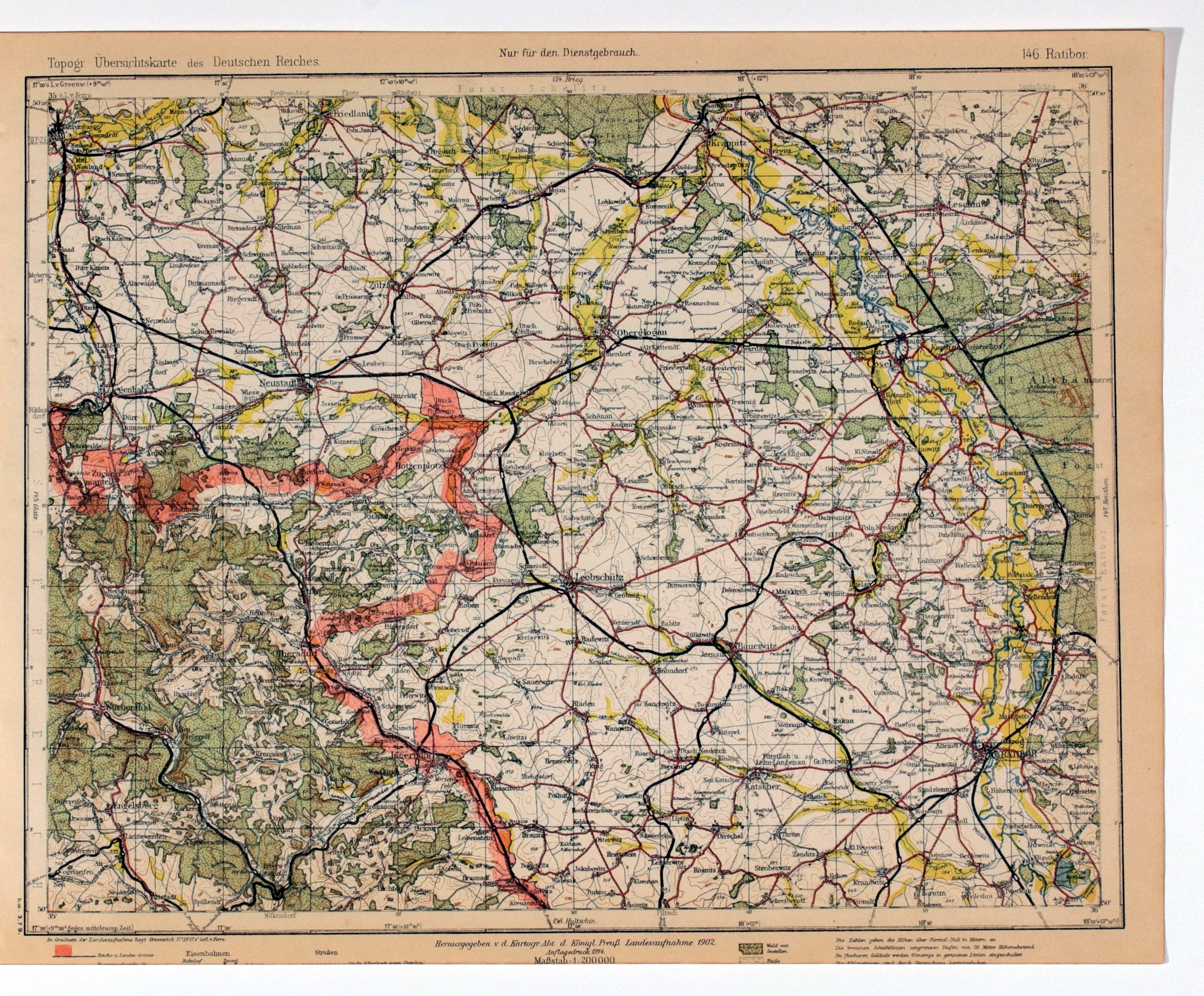 RACIBÓRZ. Topograficzna mapa rejonu Raciborza, na mapie także m.in ...