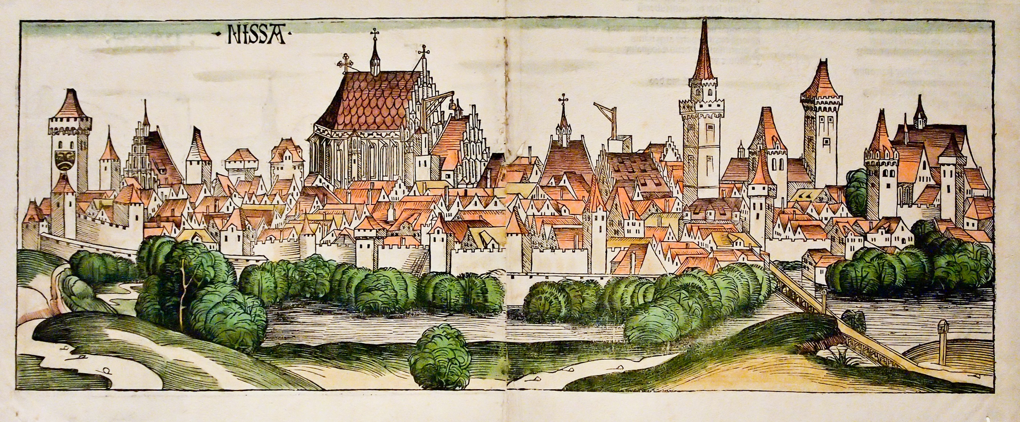 NYSA. Panorama miasta, pochodzi z: H. Schedel, Liber Chronicarum ...