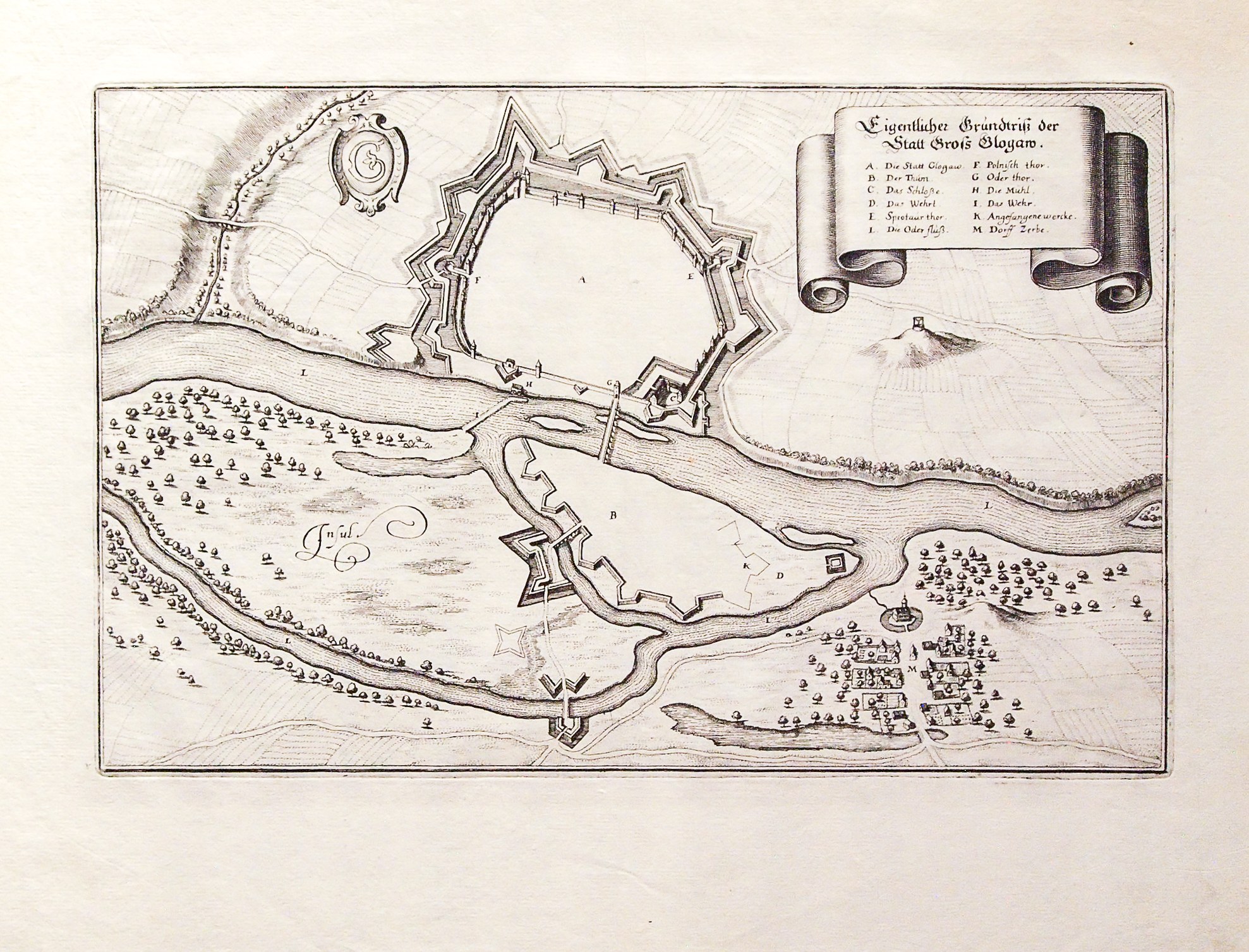 GŁOGÓW. Plan fortyfikacji miejskich, autor Matthäus Merian der Ältere ...