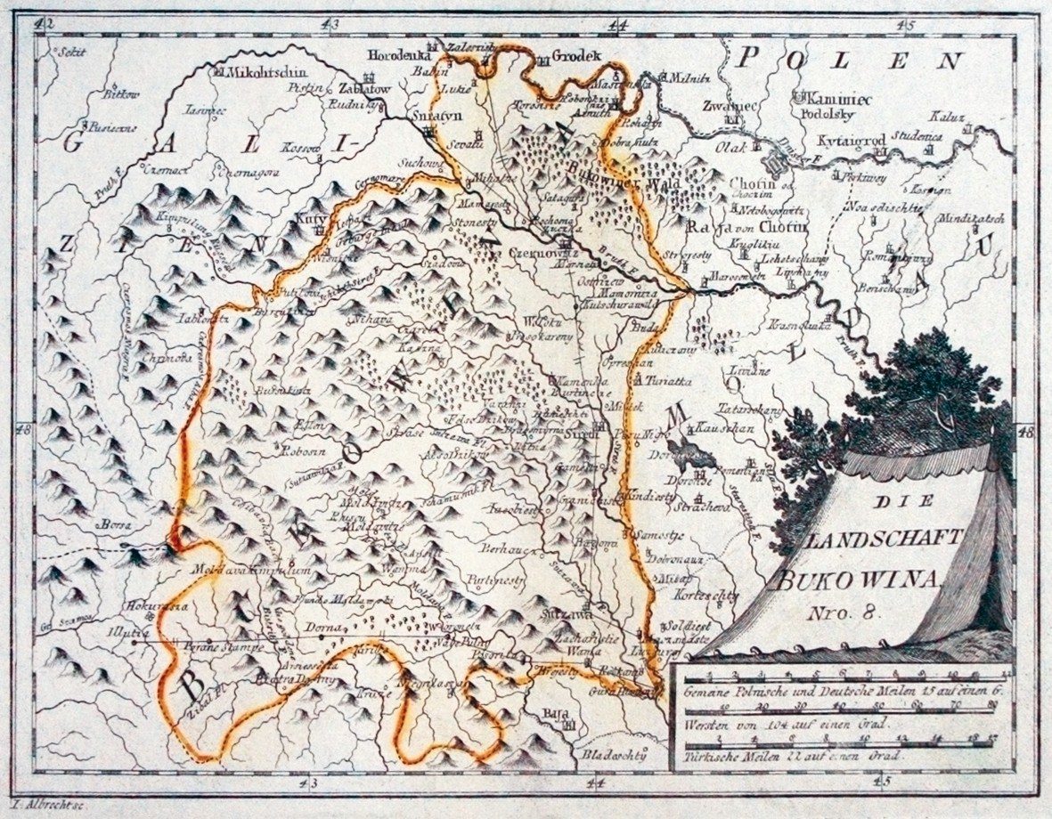BUKOVINA (ukr. Буковина). Map of Bukovina; ryt. I. Albrecht, taken from ...