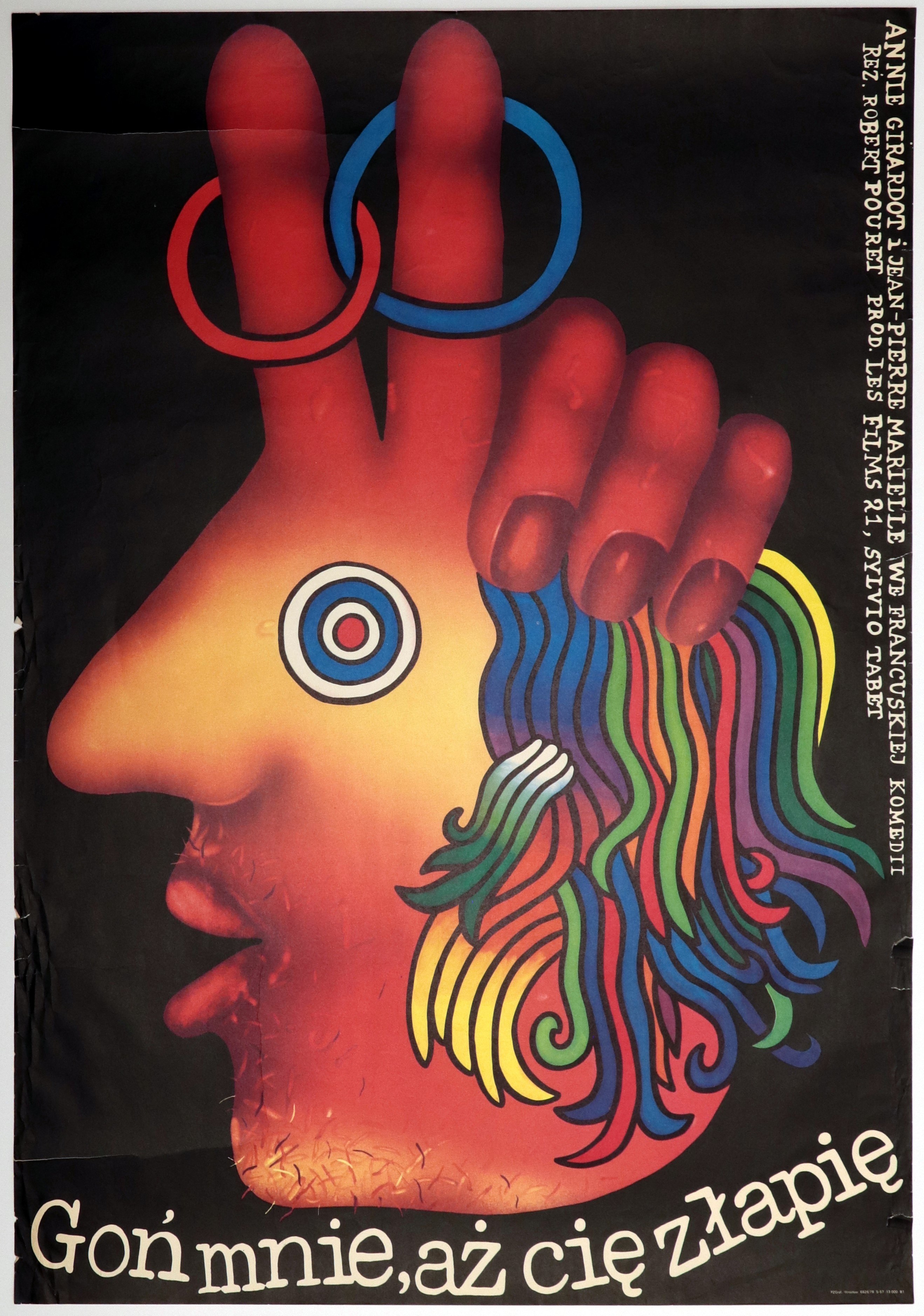 SOCHA, ROMUALD. Plakat z 1978, reklamujący franc. film pt. Goń mnie, aż ...