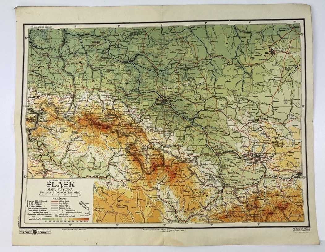 E. Romer and A. Wrzosek Silesia Physical Map, Książnica-Atlas Wrocław ...