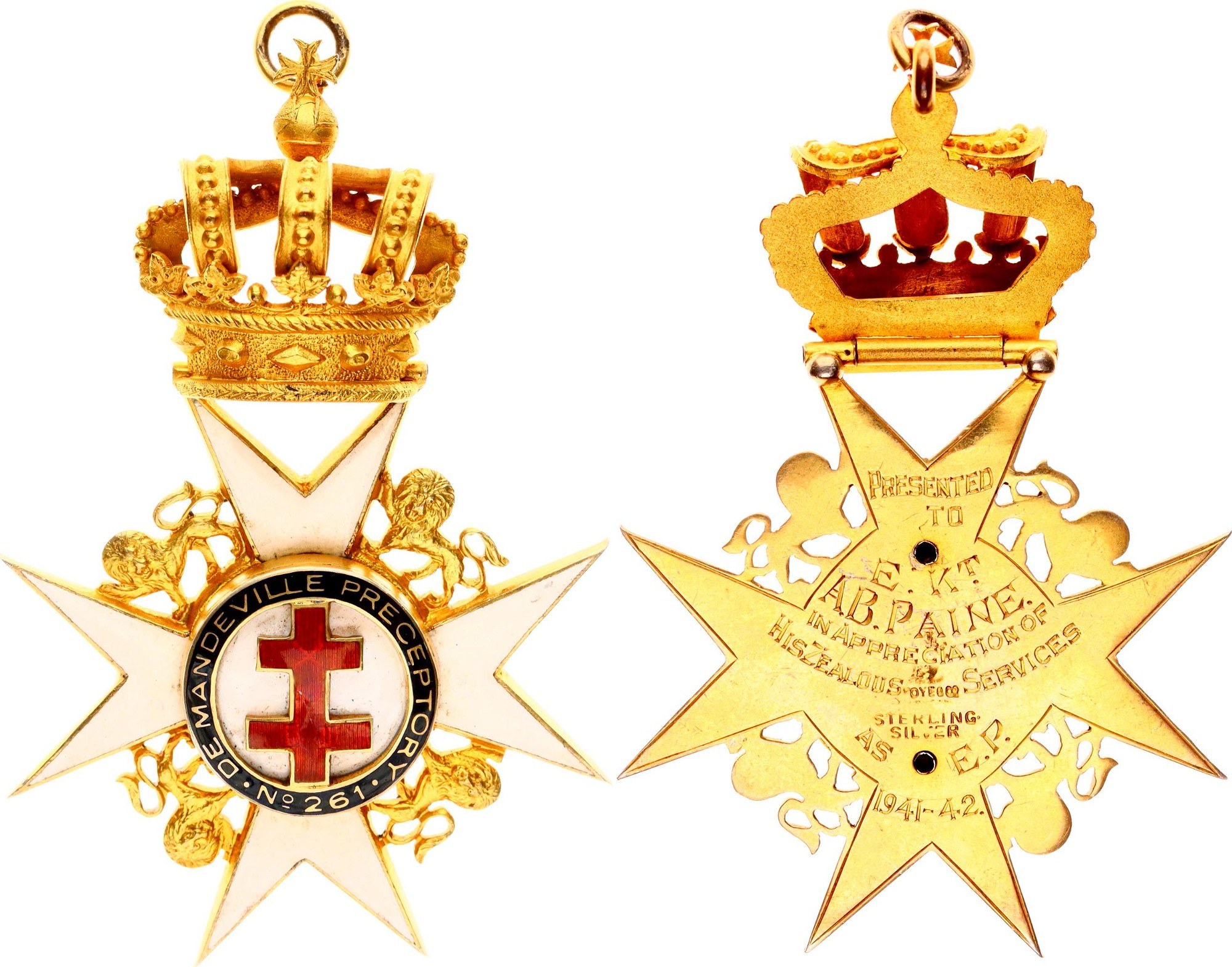Freemasons Order of the Knights of Malta De Mandeville Preceptory 1941 ...