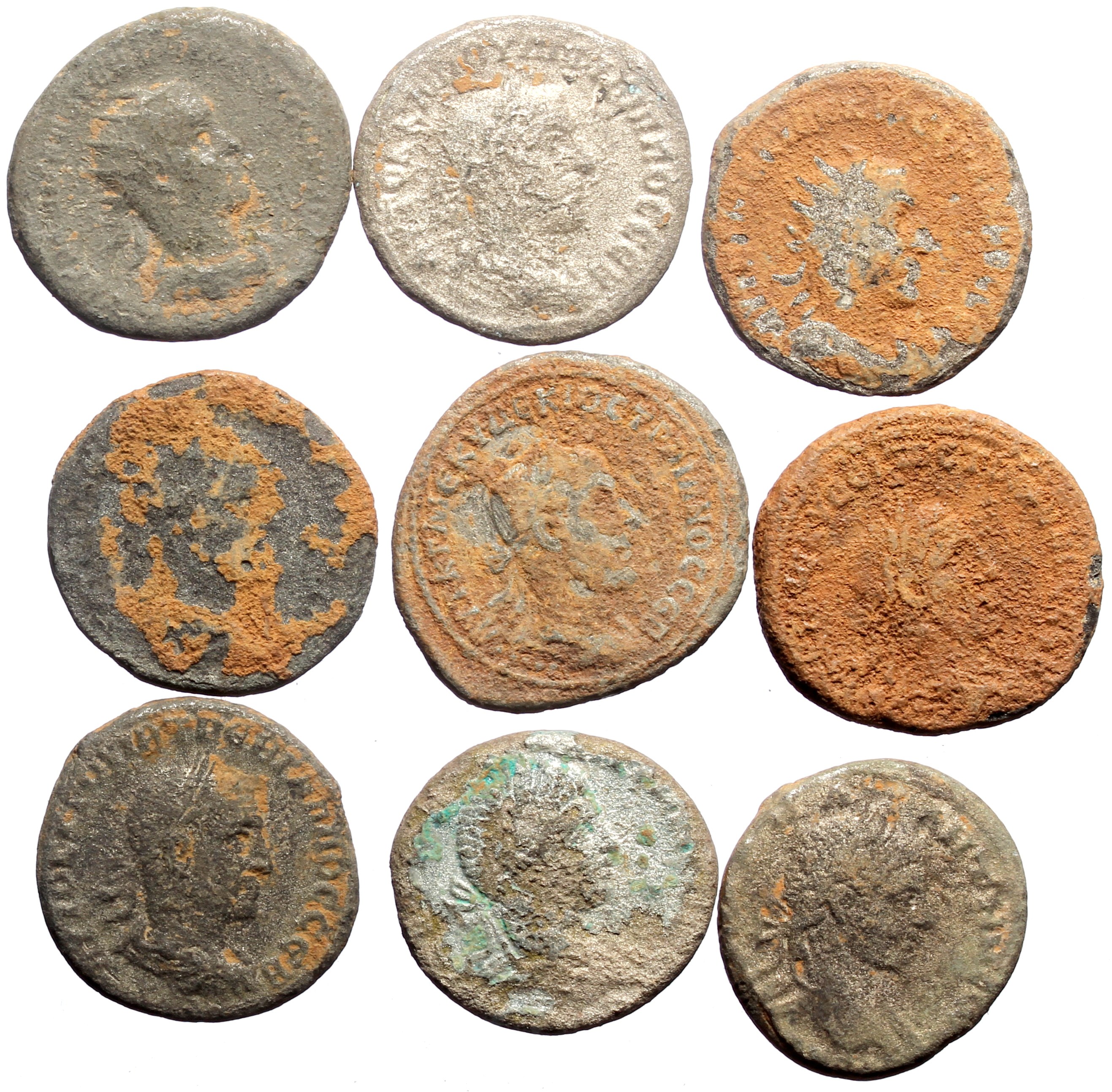 9 Roman Provincial billon coins (Bronze, total weight 97.76g) - Aukcja internetowa / Licytacja ...