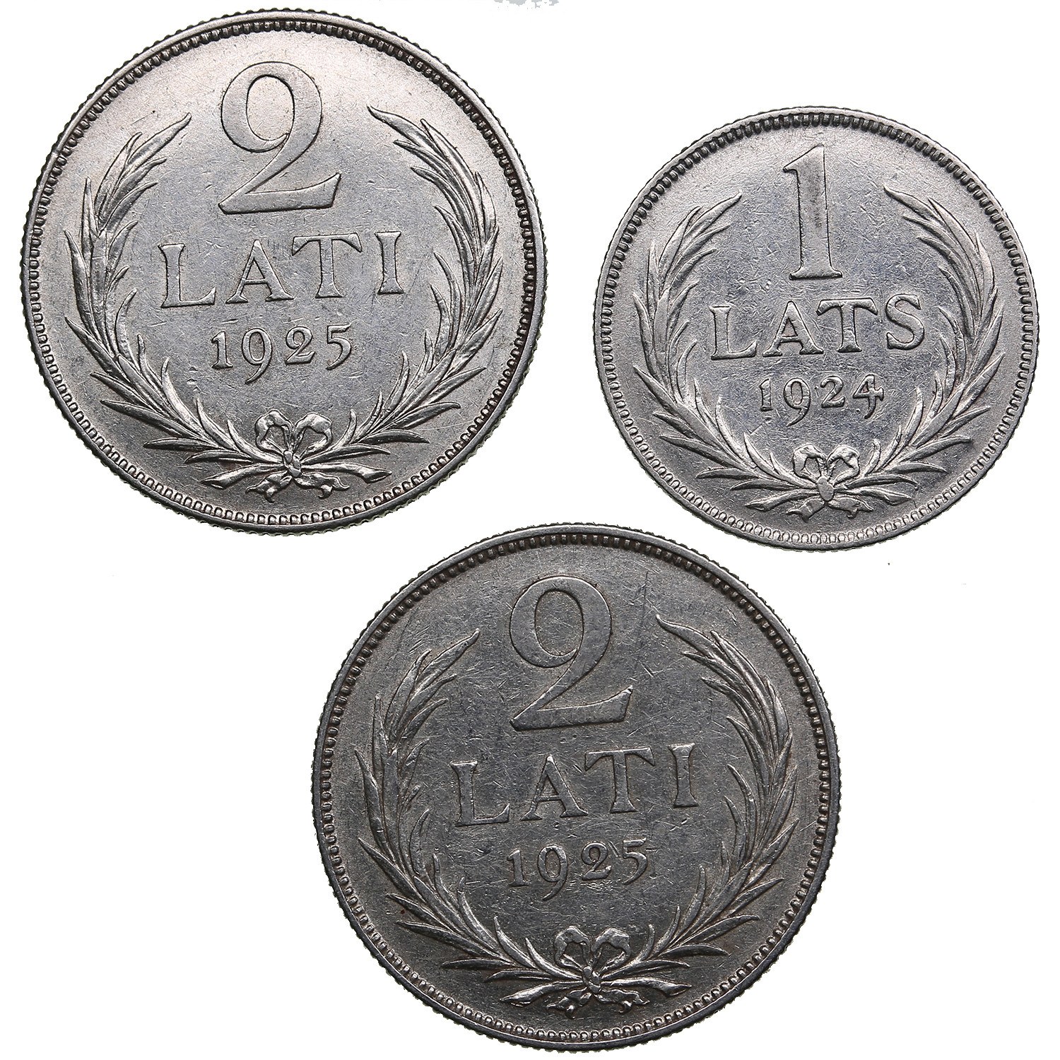 Latvia 2 Lati 1925 & 1 Lats 1924 (3) - Aukcja internetowa / Licytacja ...
