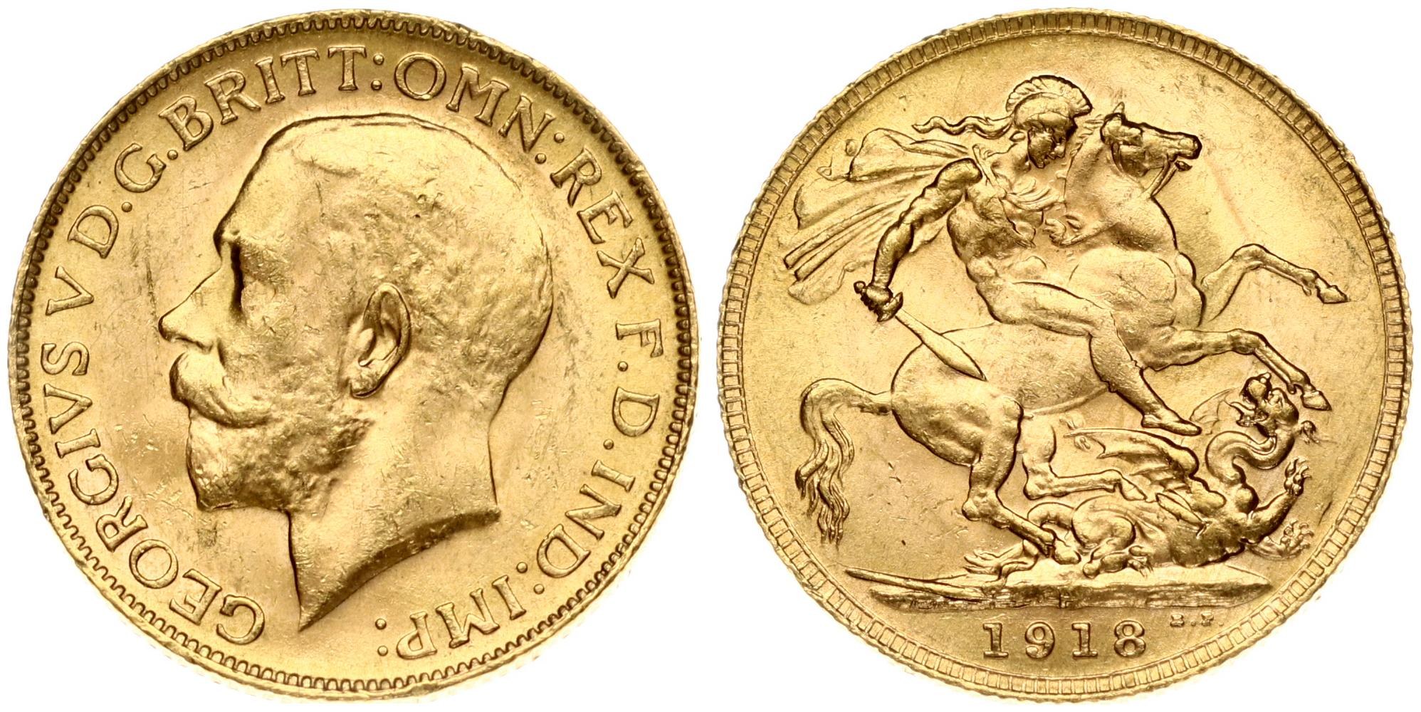 Australia 1 Sovereign 1918P George V(1910-1936). Obverse: Head left ...
