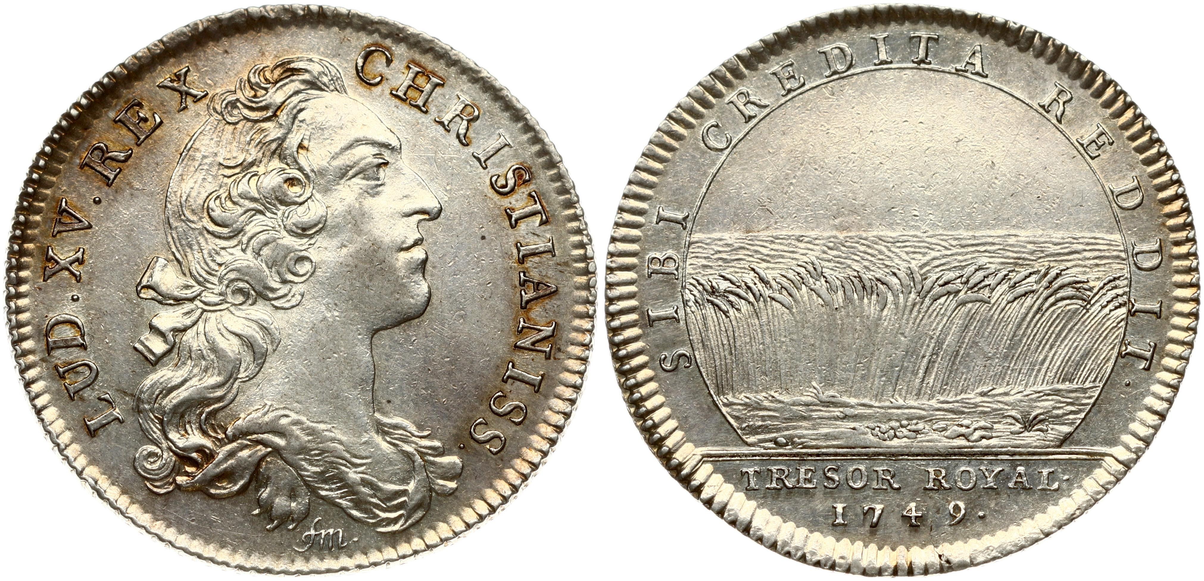 France Token CHAMBER OF THE ROYAL TREASURE 1749. Obverse: Bust on the ...