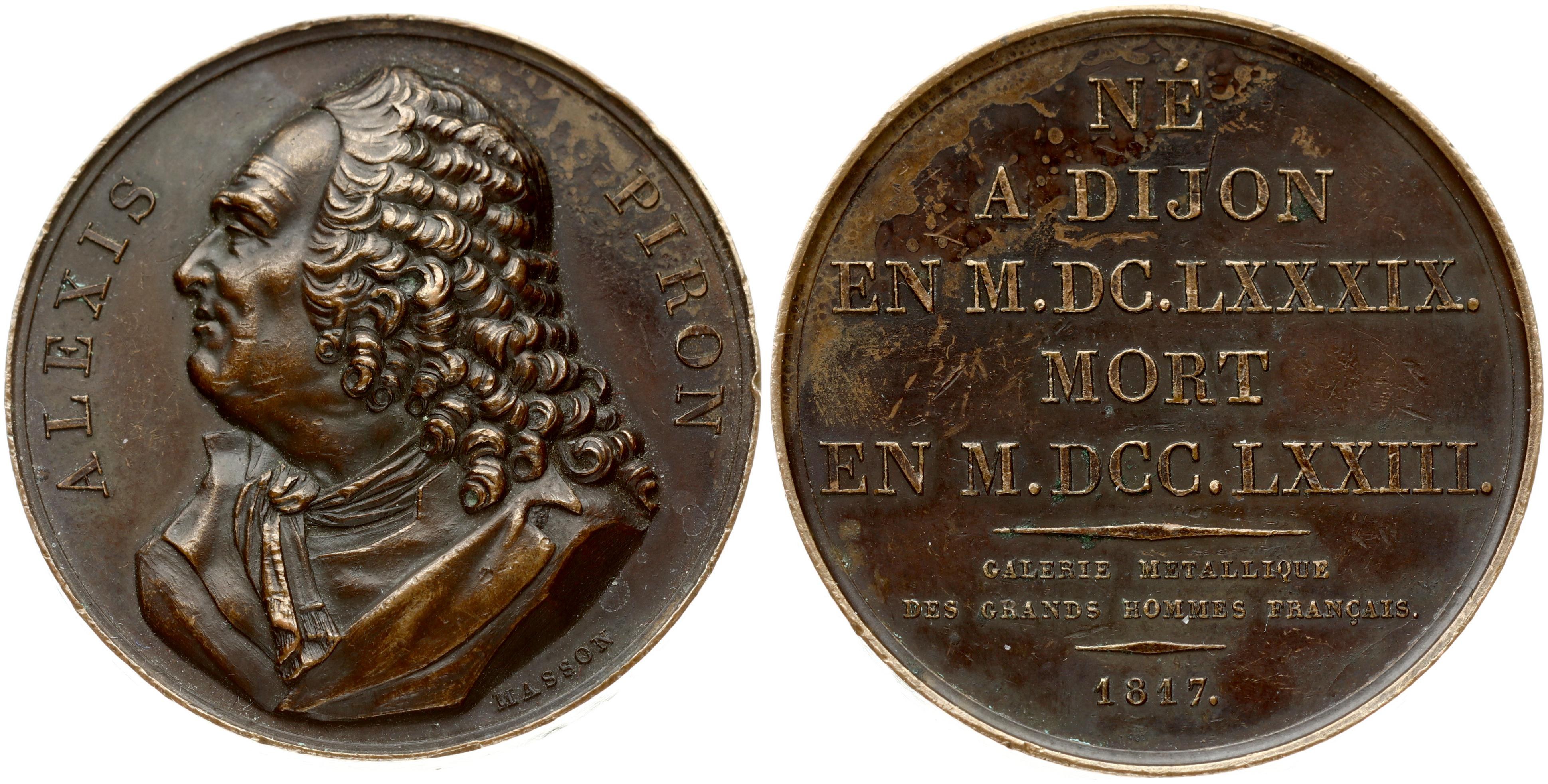 France Medal 1817 Alexis Piron. 1689-1773. (French dramatist famous for ...