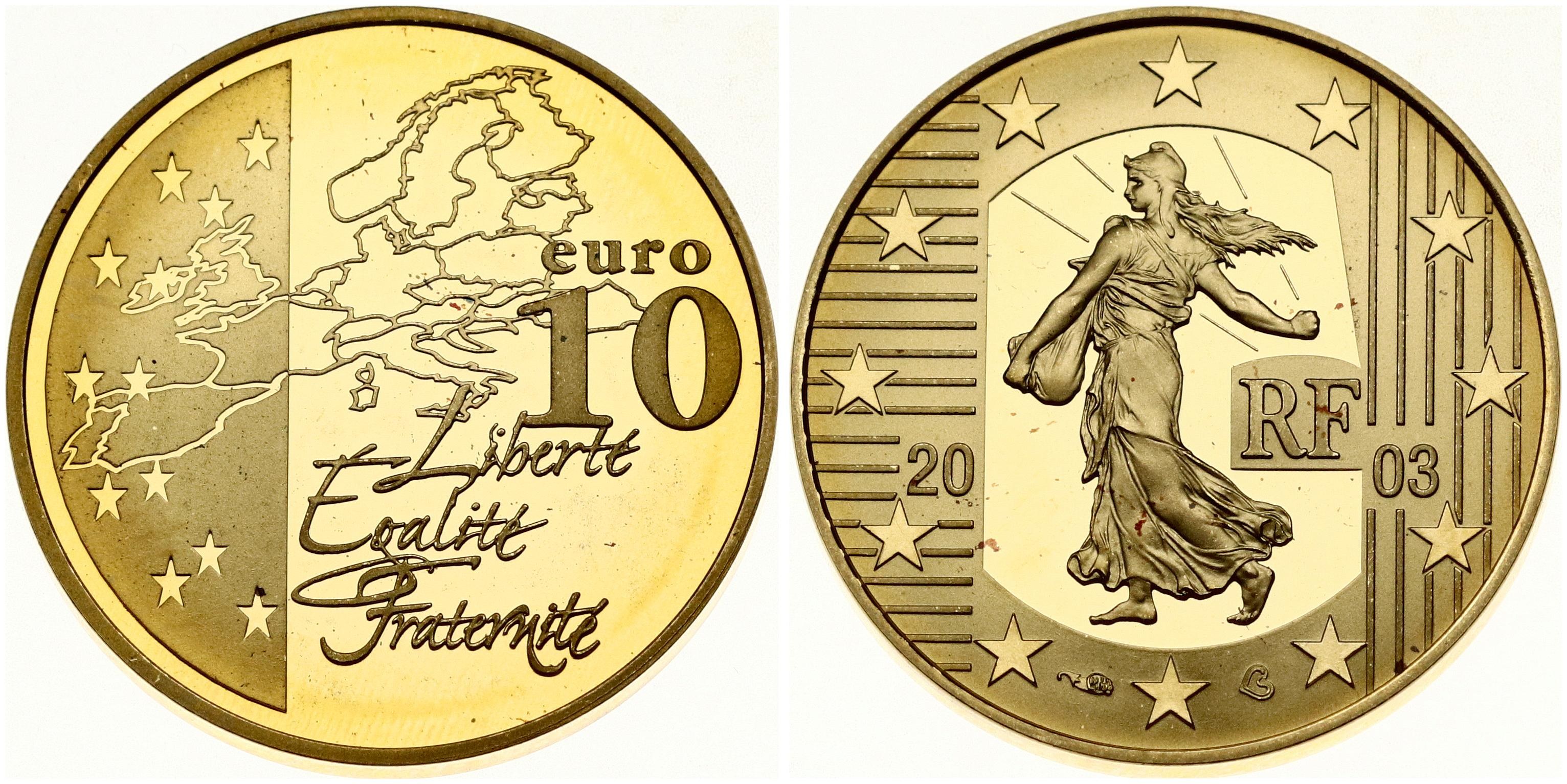 France 10 Euro 2003 Map of Europe. Obverse Lettering: RF 20 03. Reverse ...
