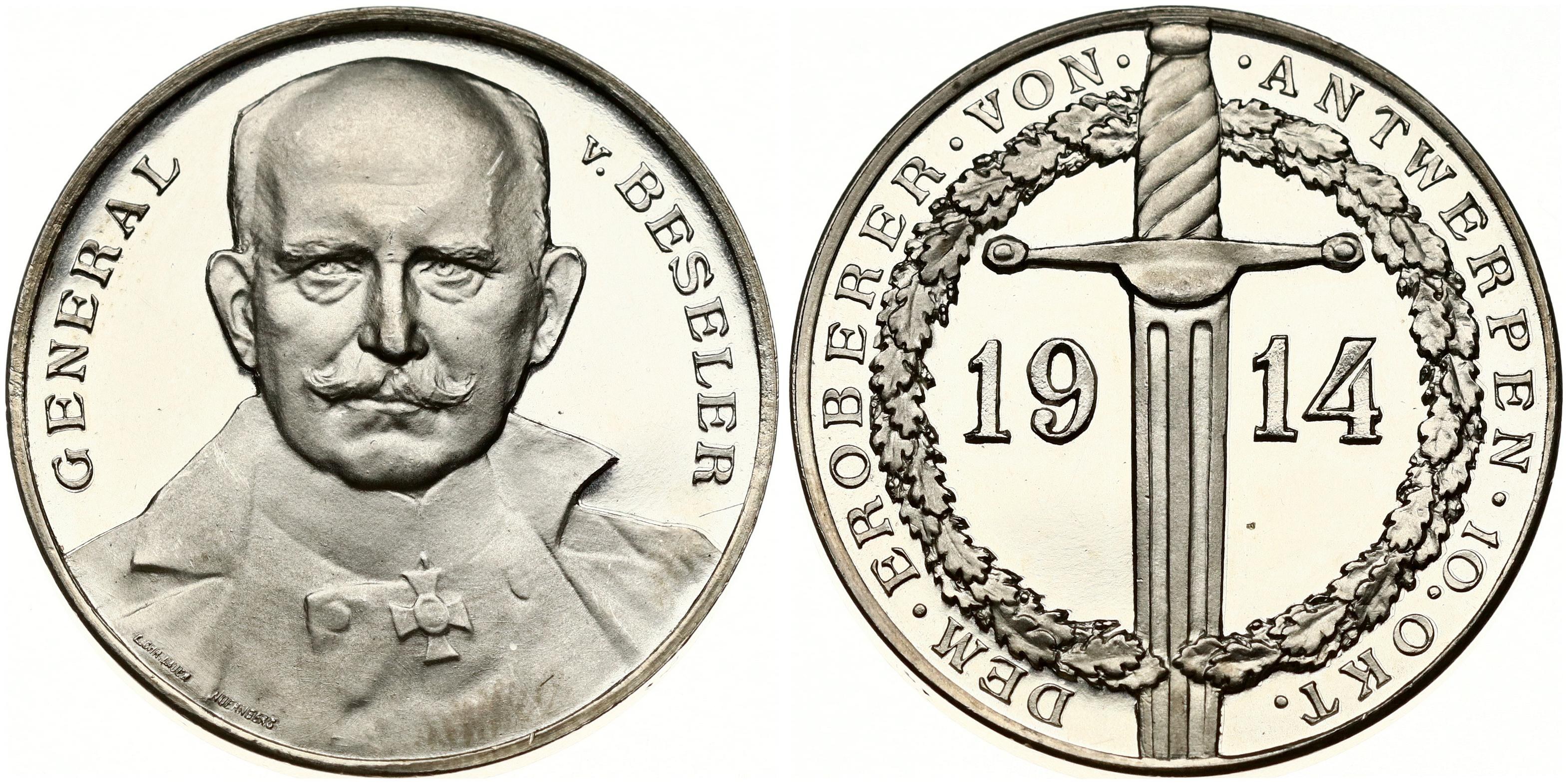 Germany Empire Medal 1914 General V Beseler Lauer Obverse Uniformed Germany Empire Medal 1914 General V Beseler Lauer Obverse Uniformed