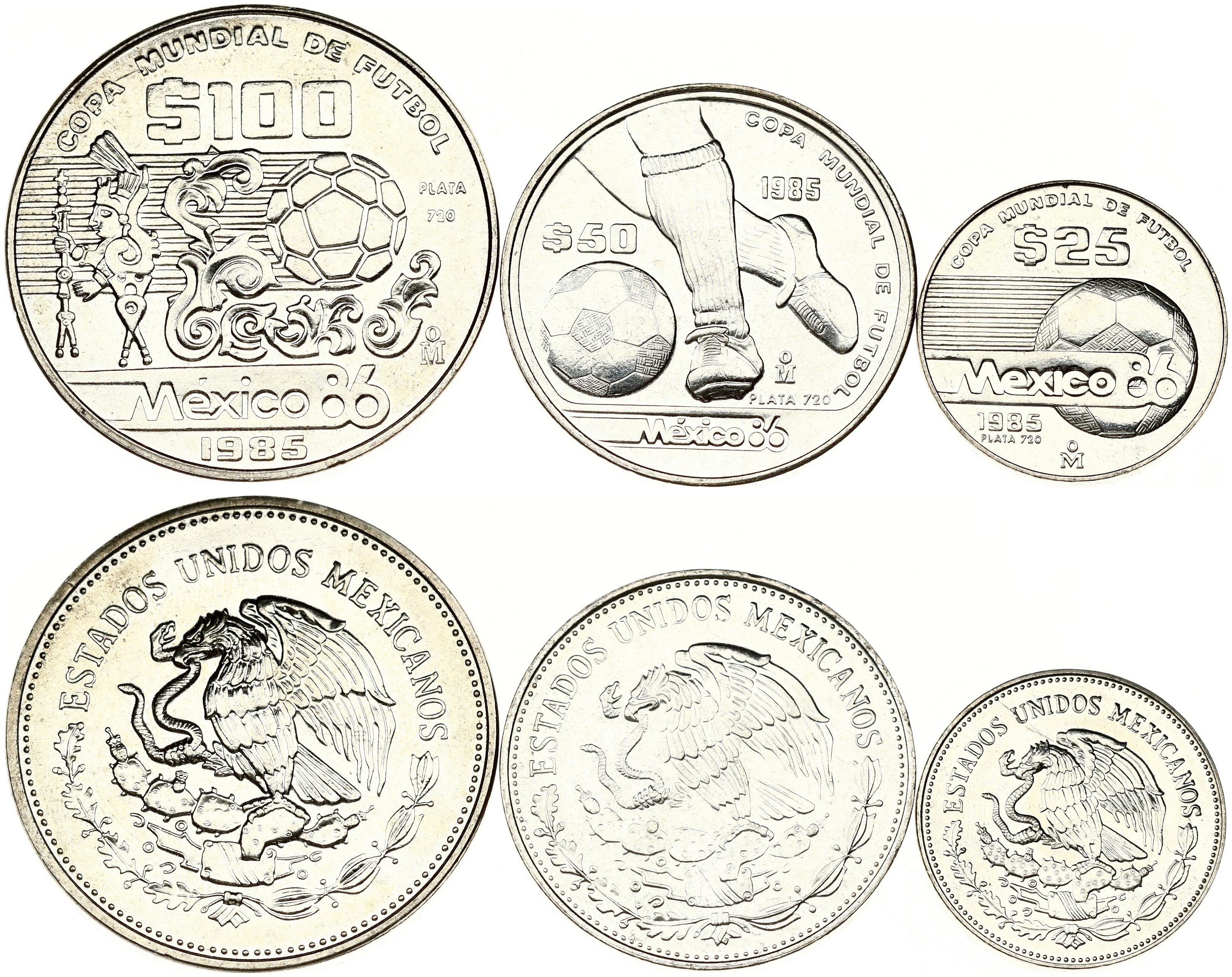 Mexico 25 - 100 Pesos 1995 World Cup - Mexico 1986. Obverse: National ...