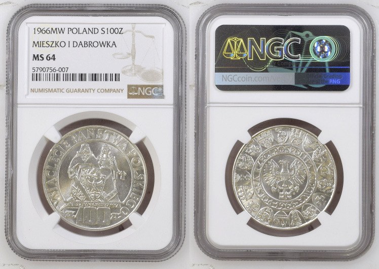 Poland 100 Zlotych 1966MW Polish Millennium. Obverse: Eagle with wings ...
