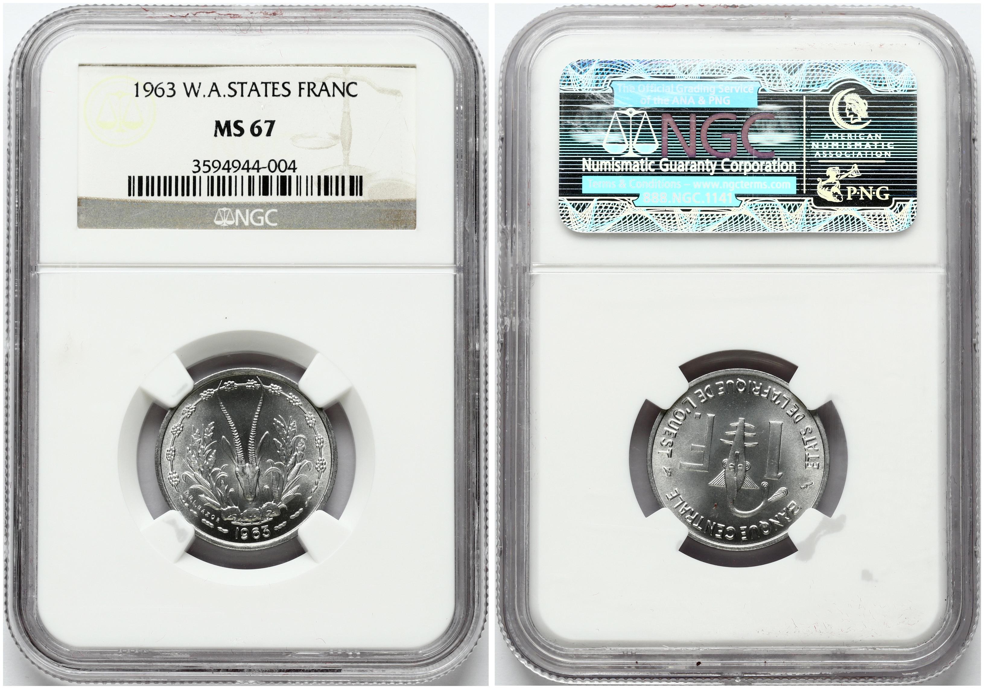 West African States 1 Franc 1963(a) Obverse: Taku symbol divides ...