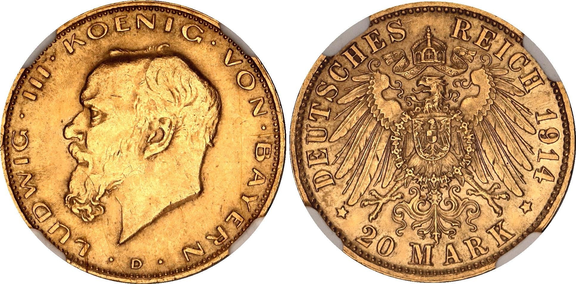 Germany - Empire Bavaria 20 Mark 1914 D - Aukcja internetowa ...