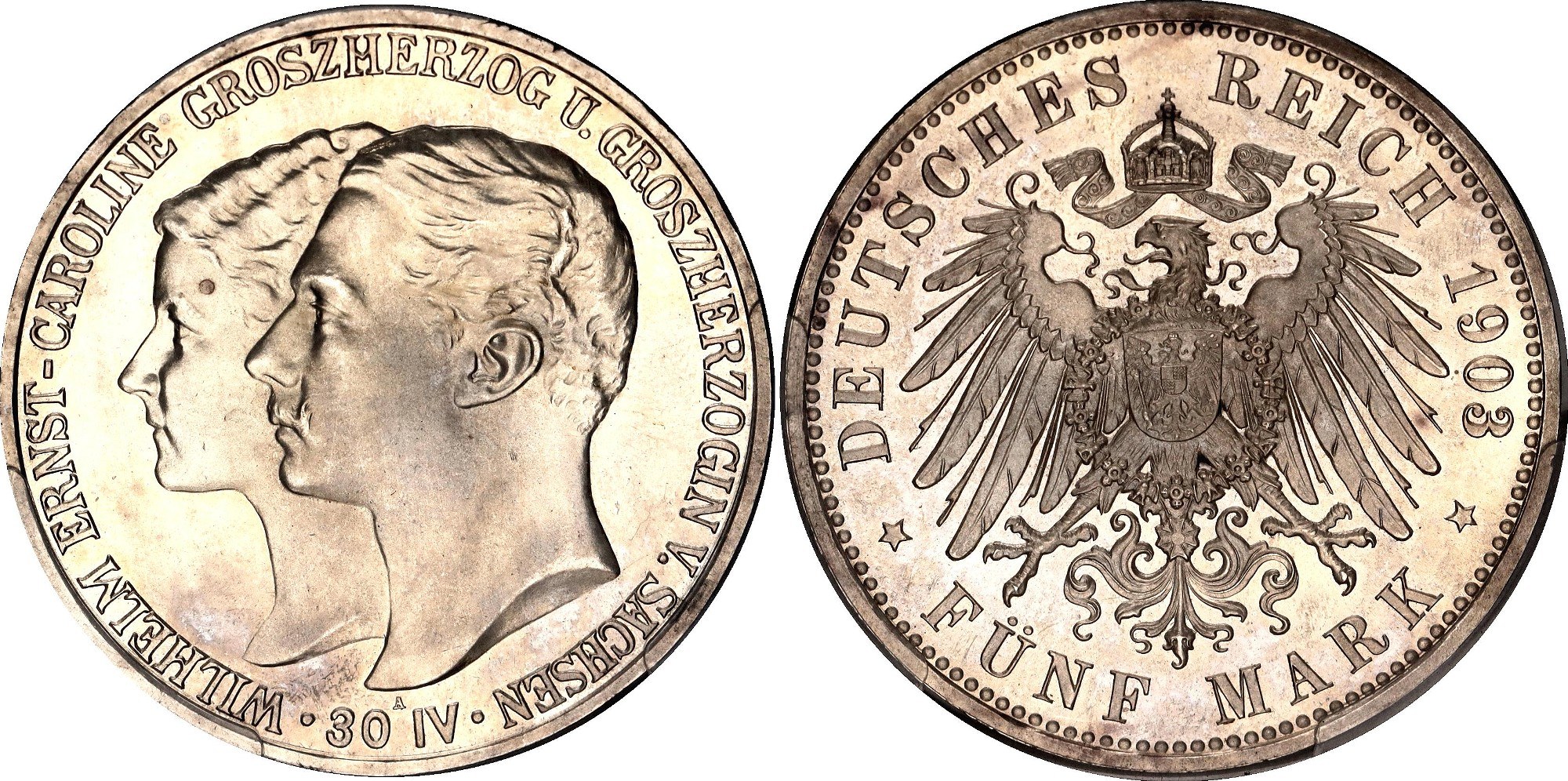 Germany - Empire Saxe-Weimar-Eisenach 5 Mark 1903 A PROOF PCGS PR 65 ...