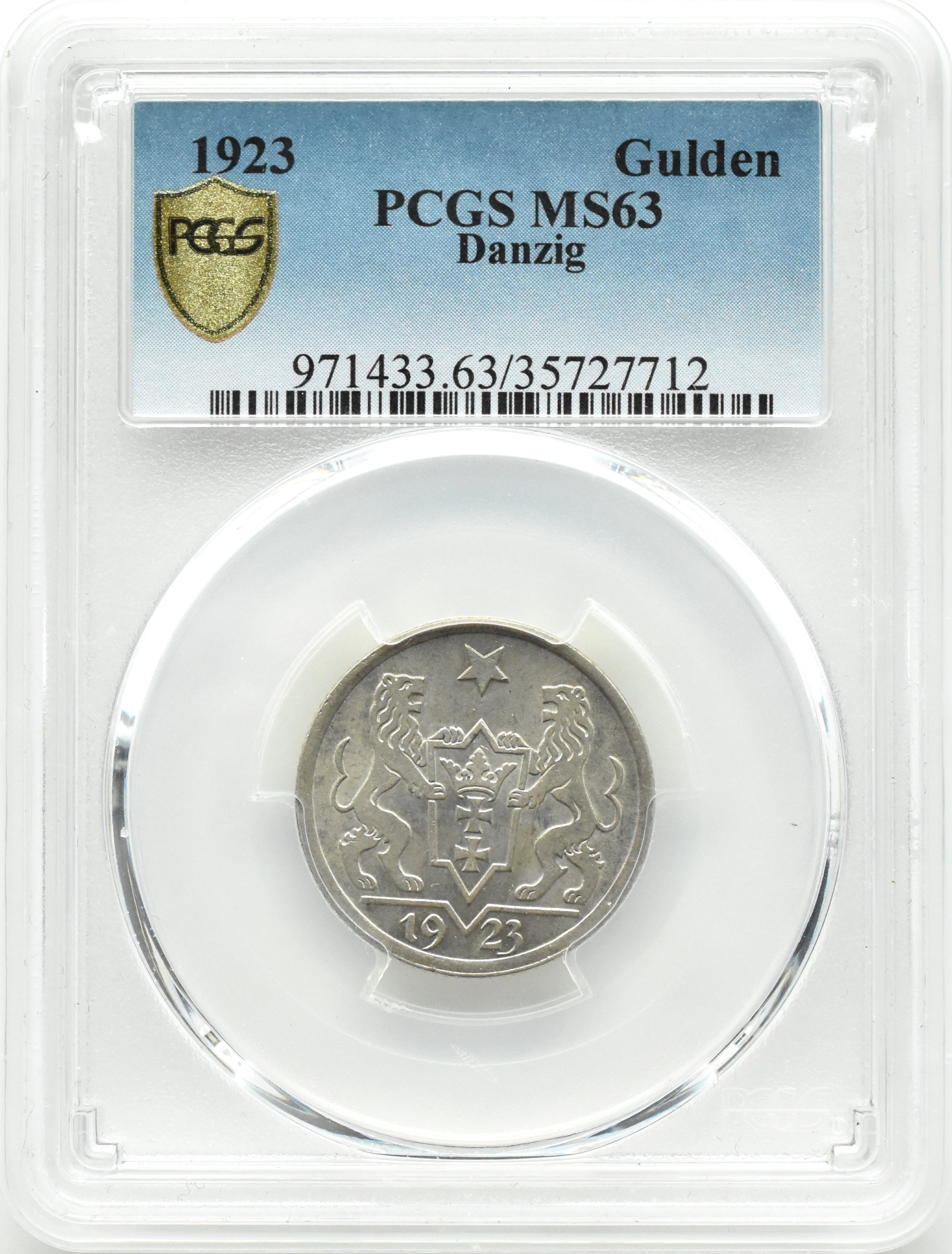Wolne Miasto Gdańsk, Koga, 1 gulden 1923, Utrecht, PCGS MS63 - Aukcja internetowa / Licytacja ...