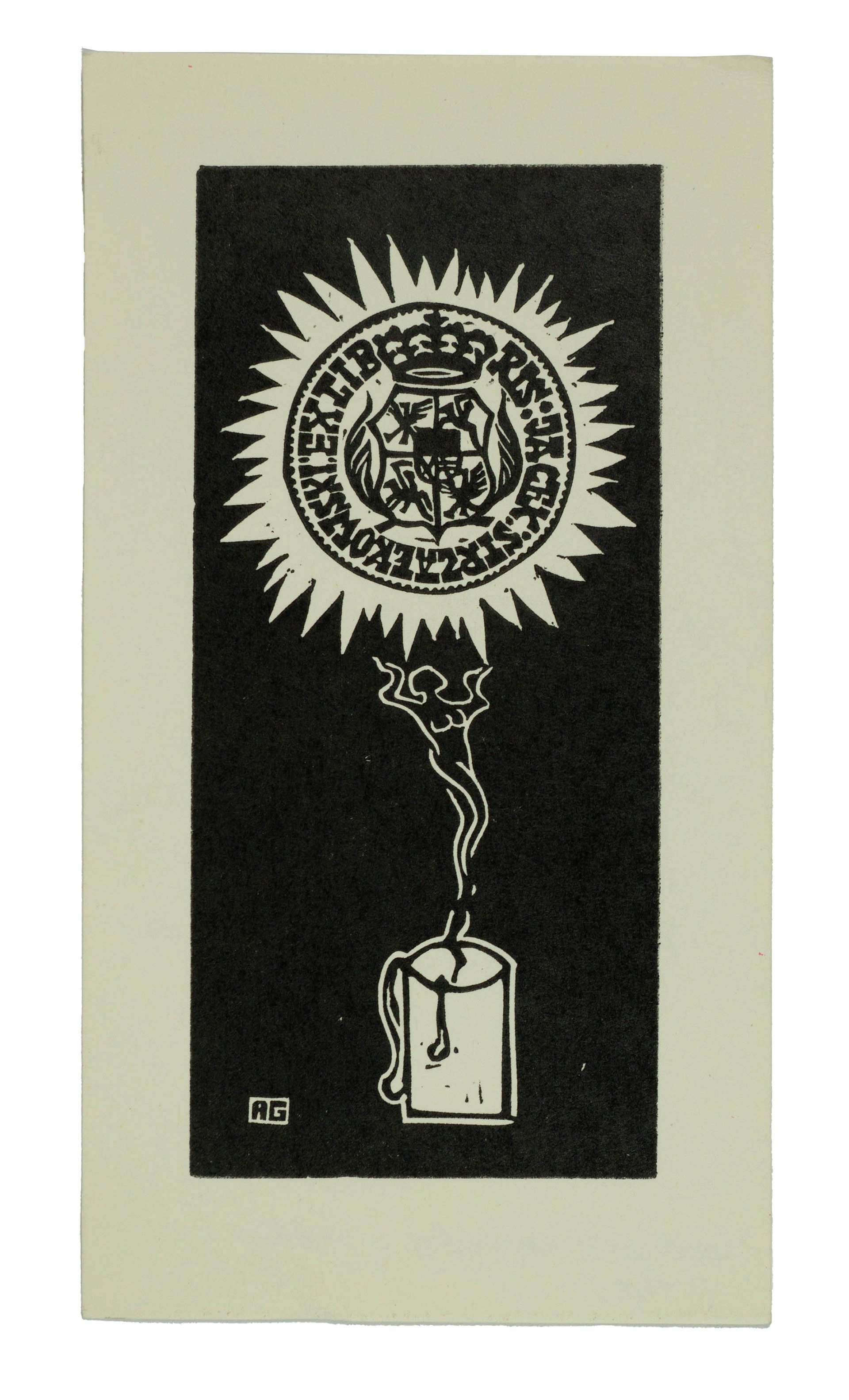 Exlibris Jacek Strzałkowski, autor Aleksander Gajewski, 1969r., linoryt ...