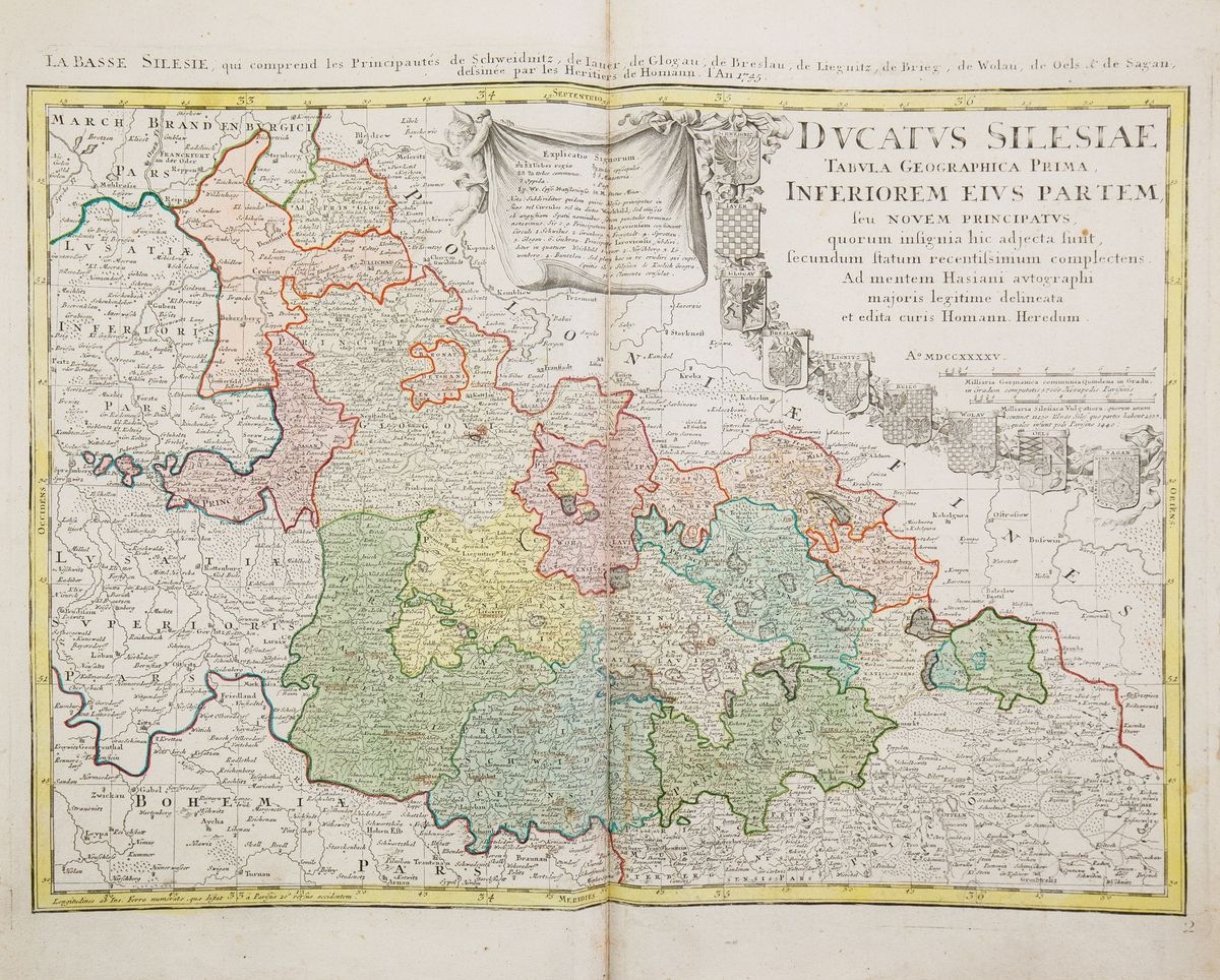 MAPA ŚLĄSKA, Johann Matthias Haas, spadkobiercy Homanna, Norymberga ... MAPA ŚLĄSKA, Johann Matthias Haas, spadkobiercy Homanna, Norymberga ...