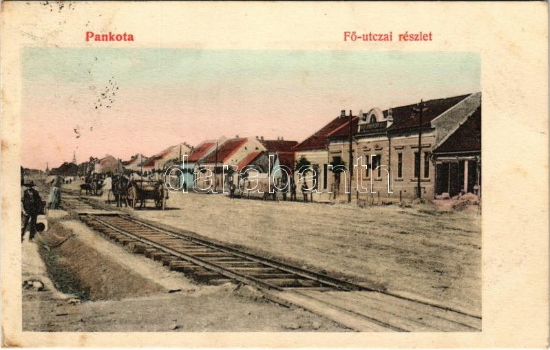 1912 Pankota, Pancota; Fő utca, vasúti sín építése / main street ...