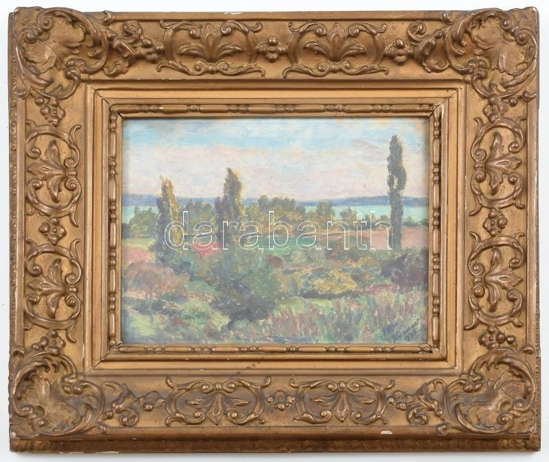 Kunwald Cézár (1870-1947): Balatoni táj. Olaj, karton. Jelezve jobbra ... Kunwald Cézár (1870-1947): Balatoni táj. Olaj, karton. Jelezve jobbra ...