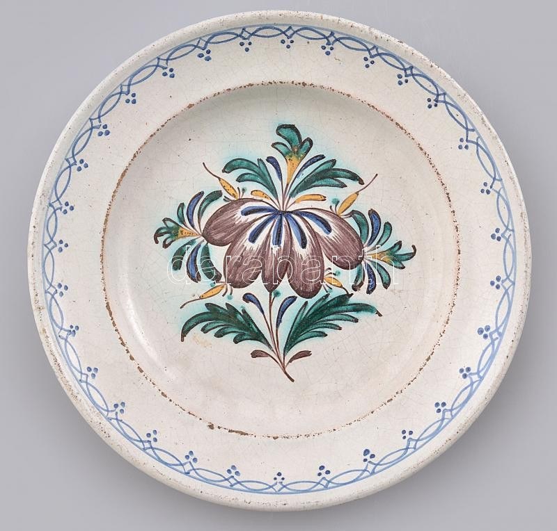 Felső- Szilézia Proskau: Dísztál. Színes, kézzelfestett, ónmázas ...