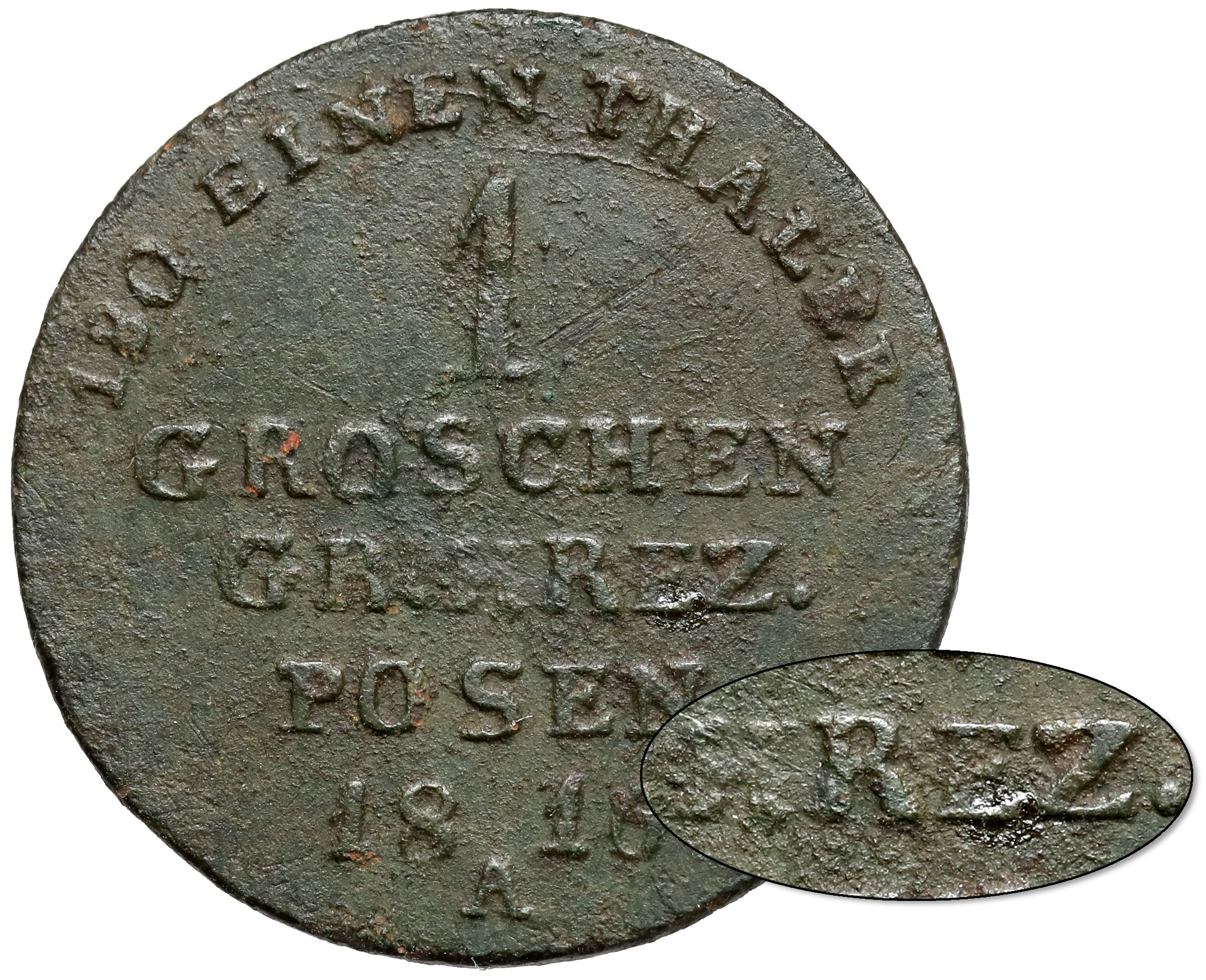 Wielkie Księstwo Poznańskie, 1 grosz 1816-A, Berlin - błąd HREZ ...