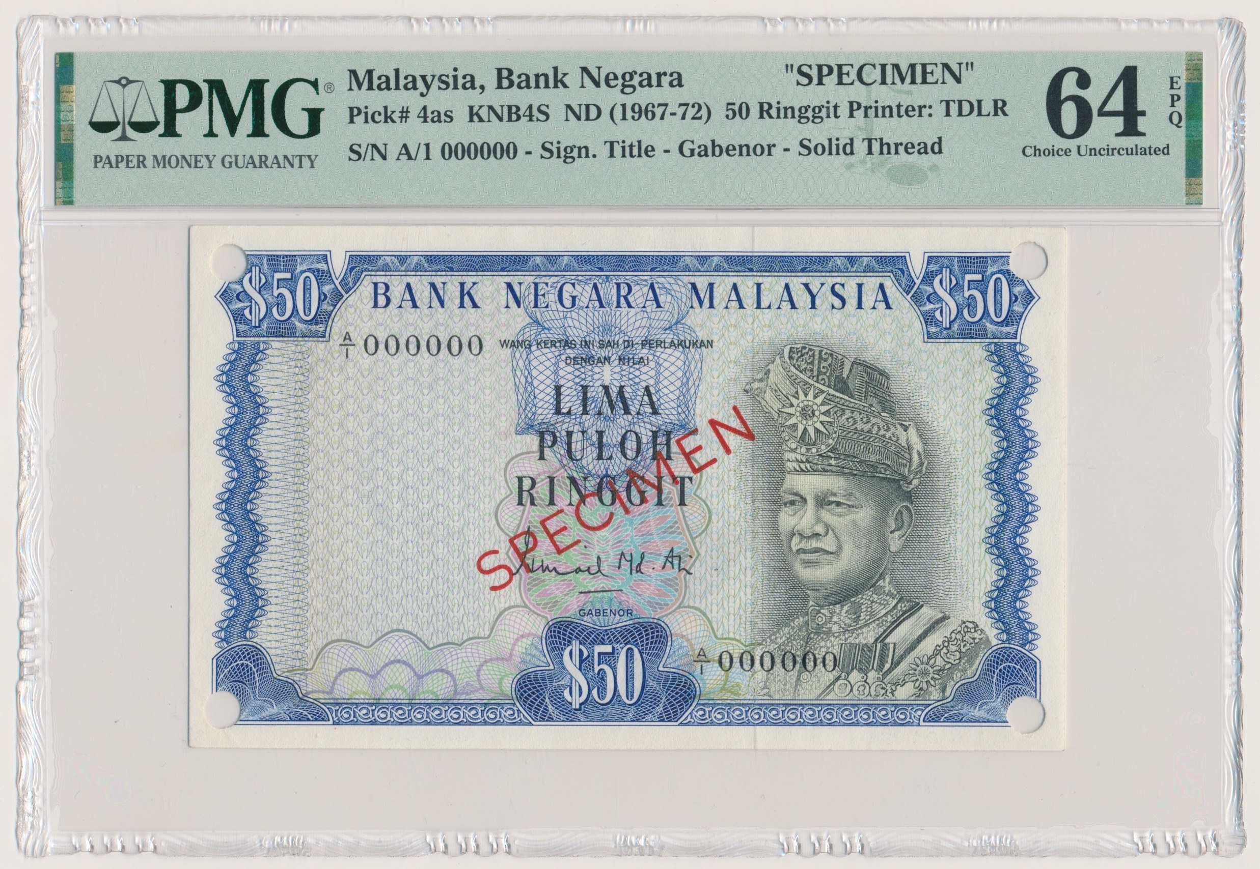 Malaysia, 50 Ringgit ND (1967-72) - SPECIMEN - Online auction / Online ...