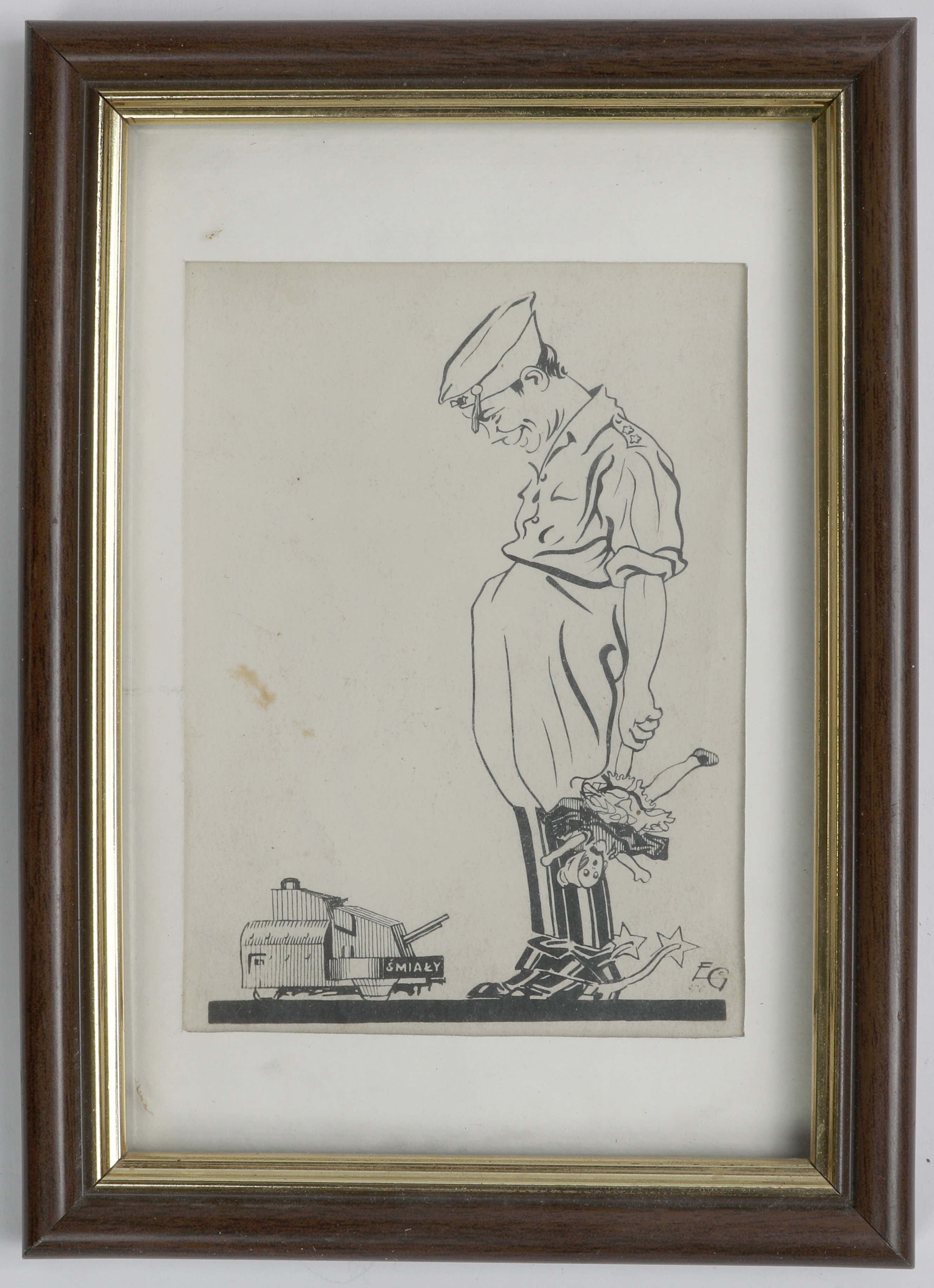 II RP, Edward Głowacki, Karykatura (?) 1921 - Pociąg Pancerny "Śmiały ...