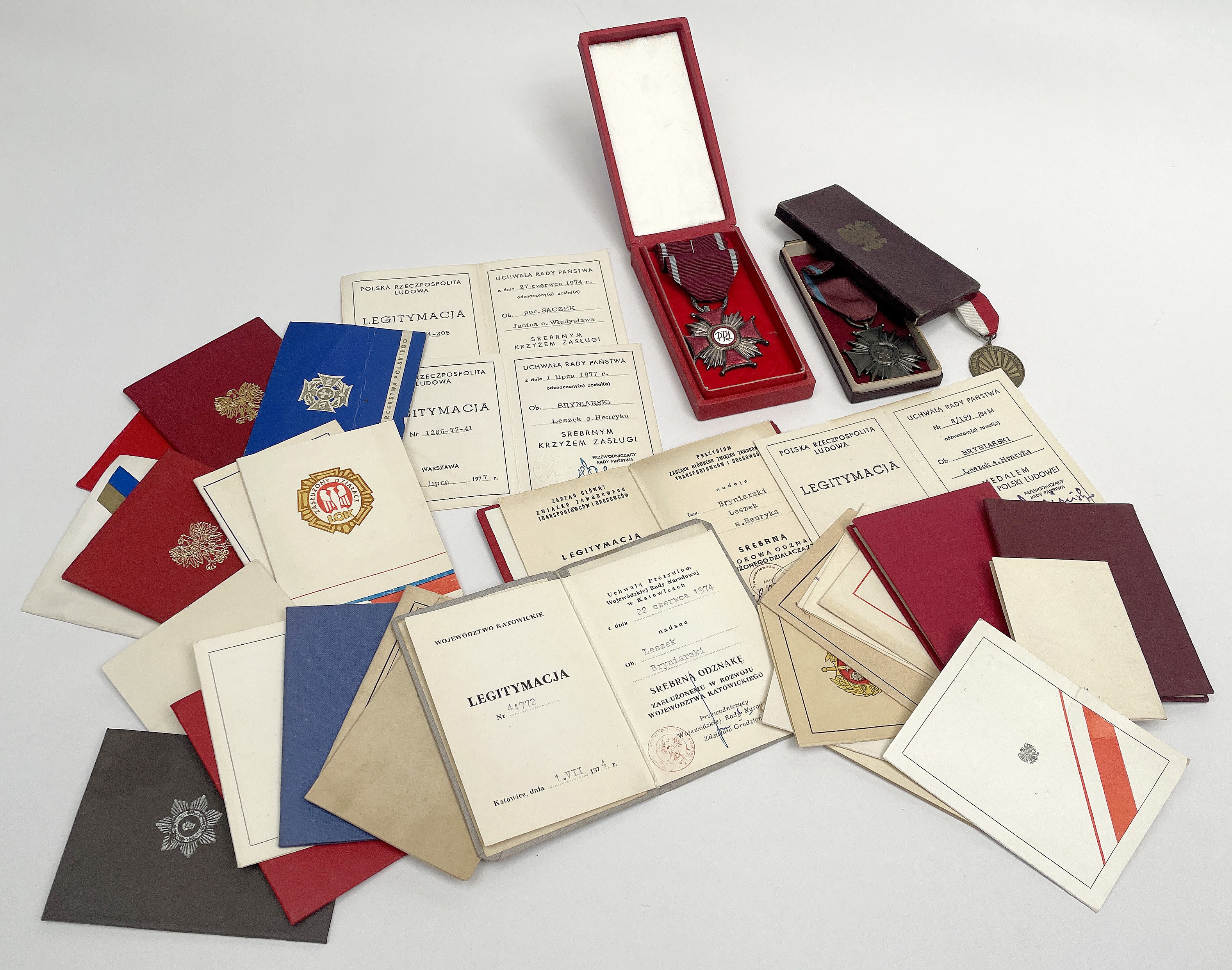 Communist Party, Legitimations + Silver and Bronze Cross of Merit ...