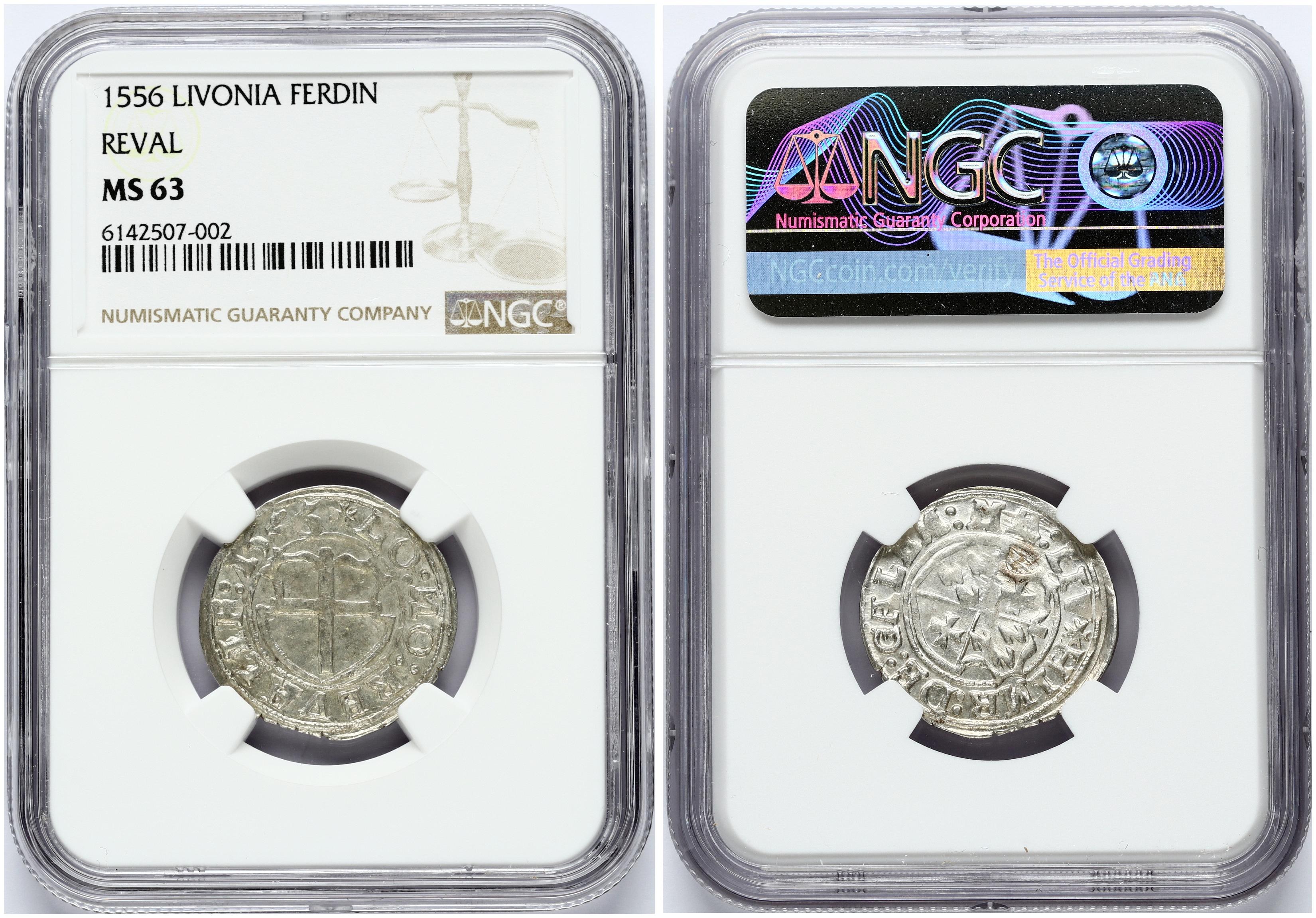 Estonia Livonia Ferding 1556 Reval NGC MS 63 ONLY 2 COINS IN HIGHER ...