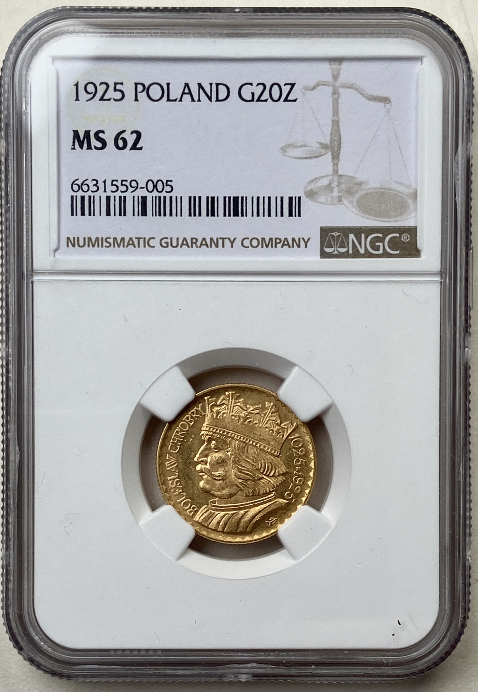 20 złotych 1925 - Bolesław Chrobry NGC MS 62 - Aukcja internetowa / Licytacja online - Cena - OneBid