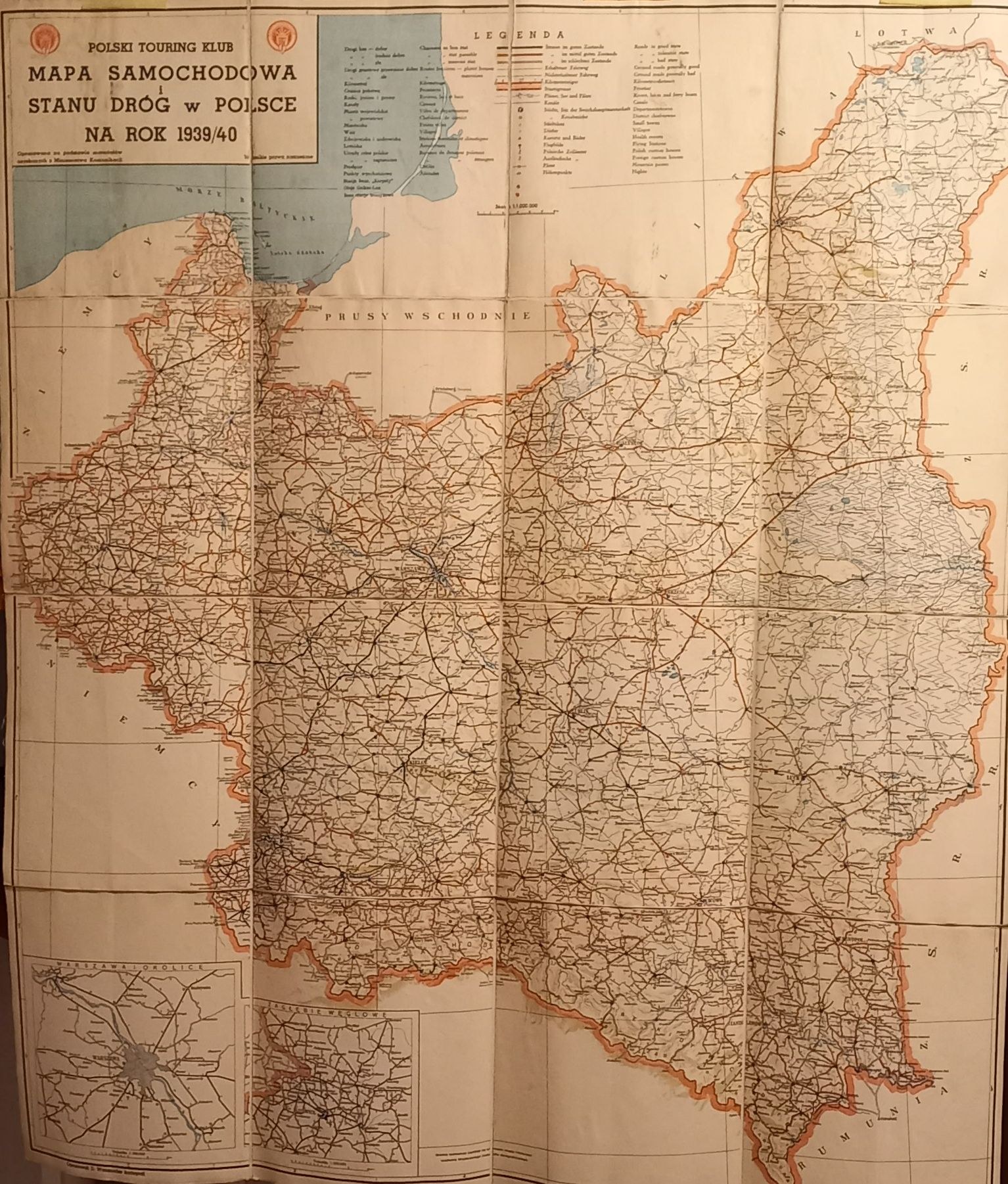 Car Map and State of the Roads in Poland for 1939/40, Scale 1:1,000,000 ...