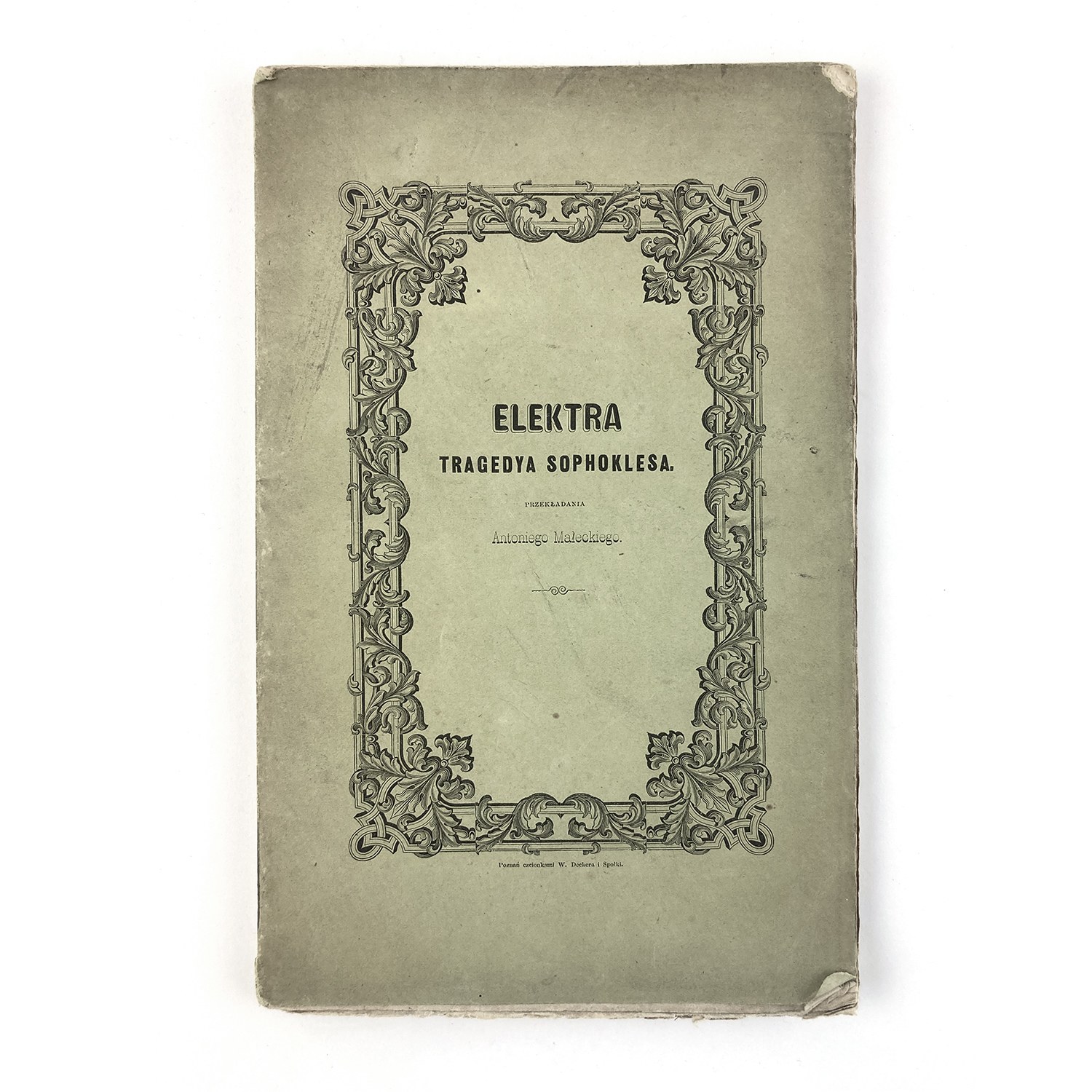 Sofokles - Elektra. Tragedia Sophoklesa. Przekładania Antoniego Małeckiego. - Aukcja internetowa ...
