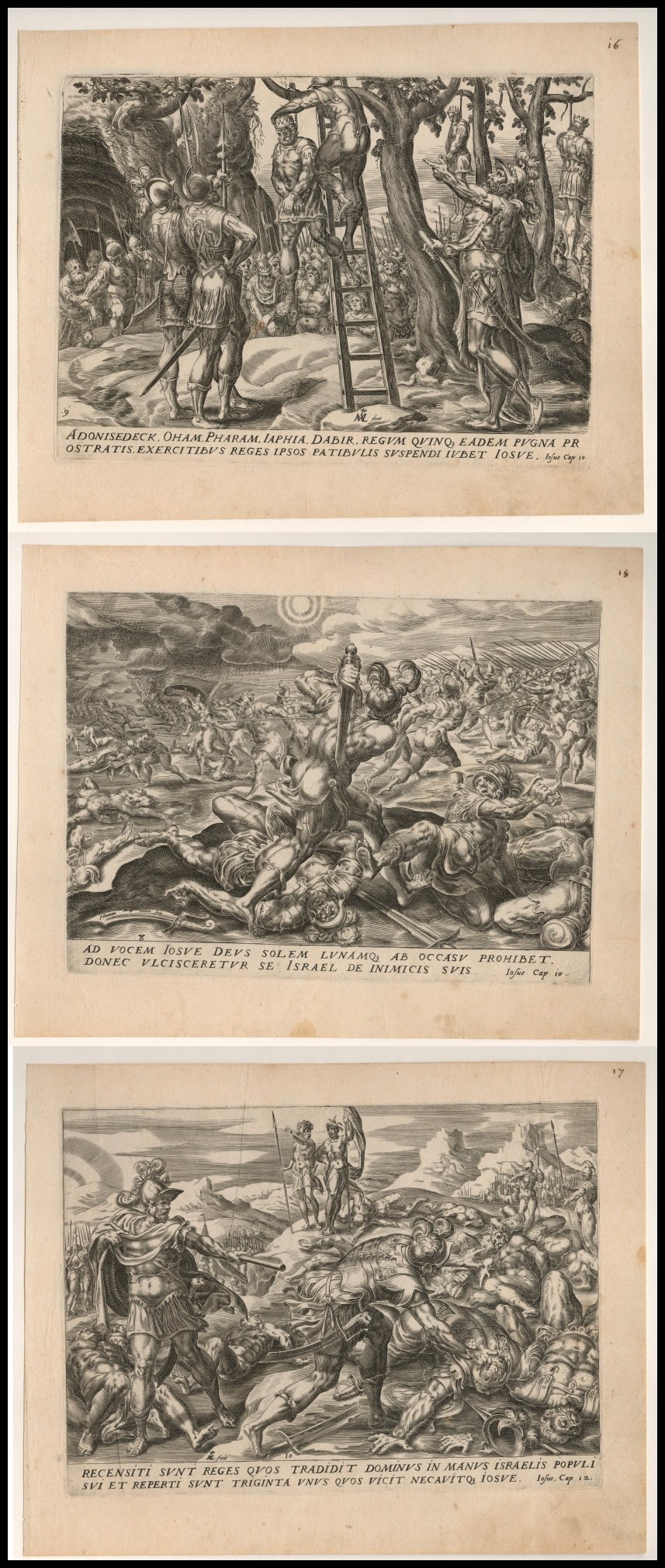 Harmen Jansz Muller (1540-1617), The story of Joshua - lot of 3 plates ...