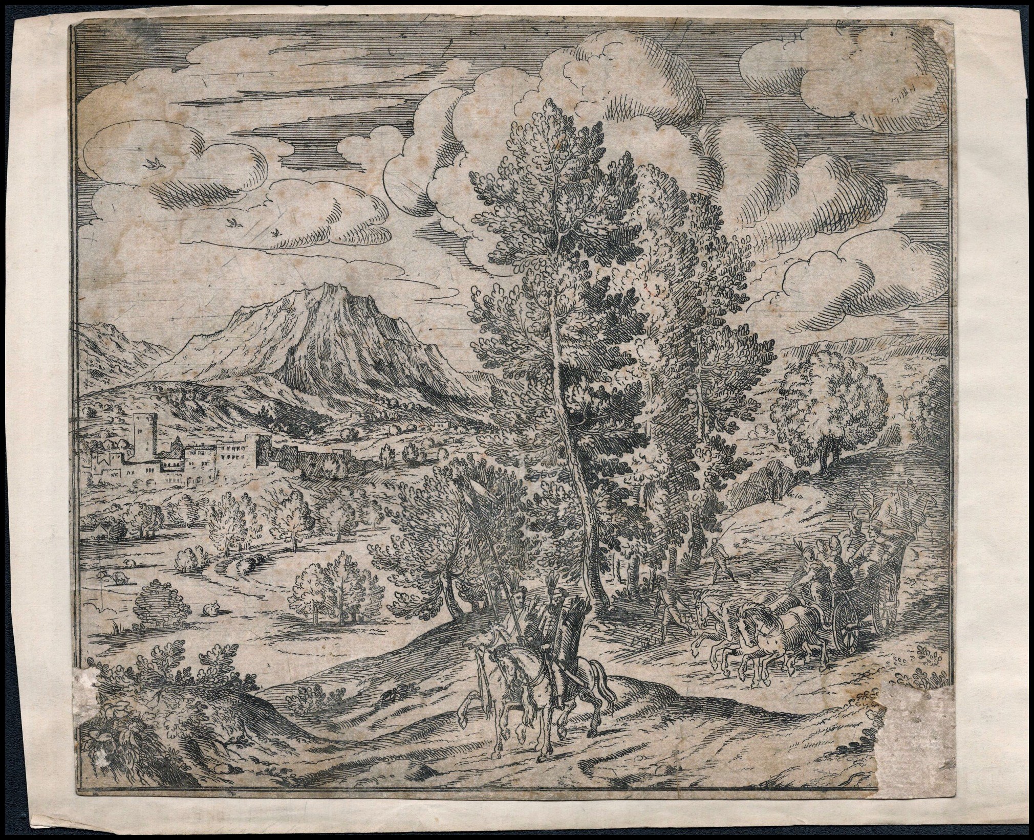 Anonymous Veronese engraver of the 17th century, Landscape with figures ...
