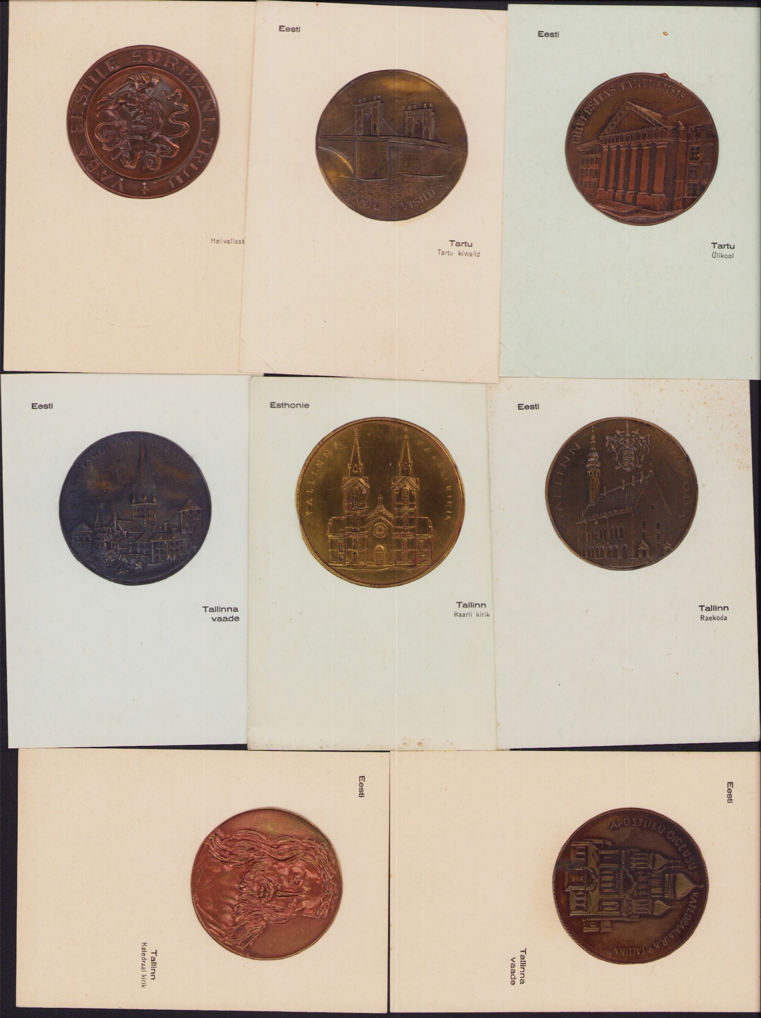 Estonia Group of postcards - Tallinn relief postcard - Katedraal kirik ...