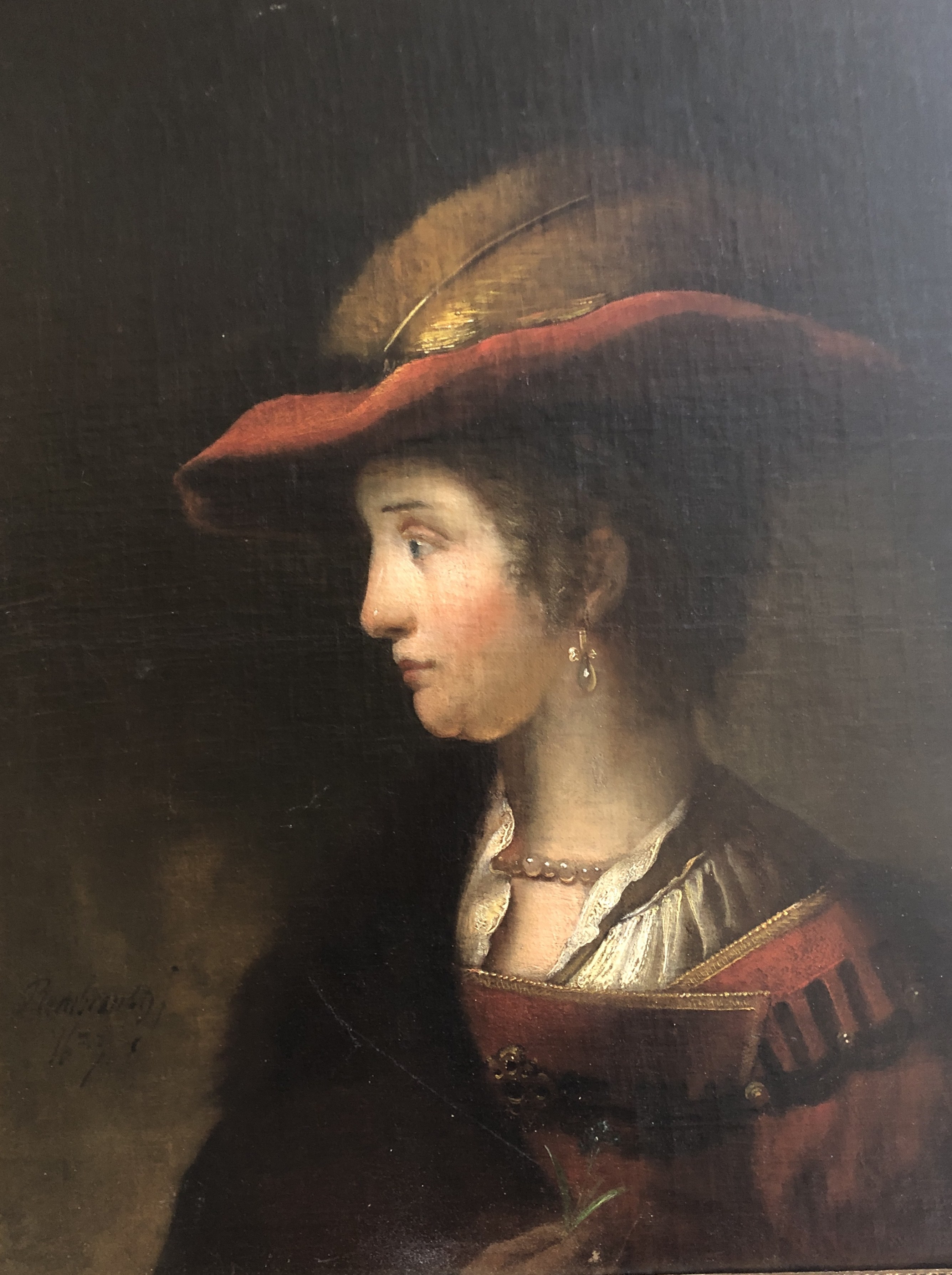 Autor nieznany, Portret Saskii Uylemurgh w czerwonym kapeluszu (1634 ...