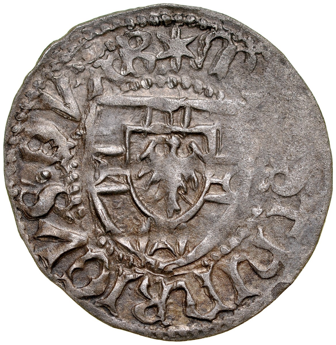 Henryk IV von Richtenberg 1470-1477, Szeląg, Av.: Tarcza wielkiego ...