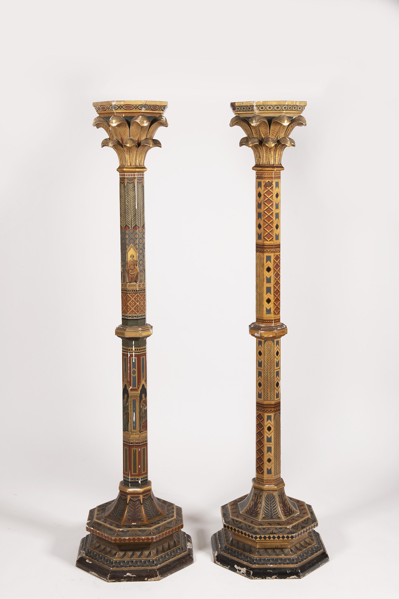 Pair of Neo-Gothic Columns in Sicilian Lacquered Wood, 19th Century ...