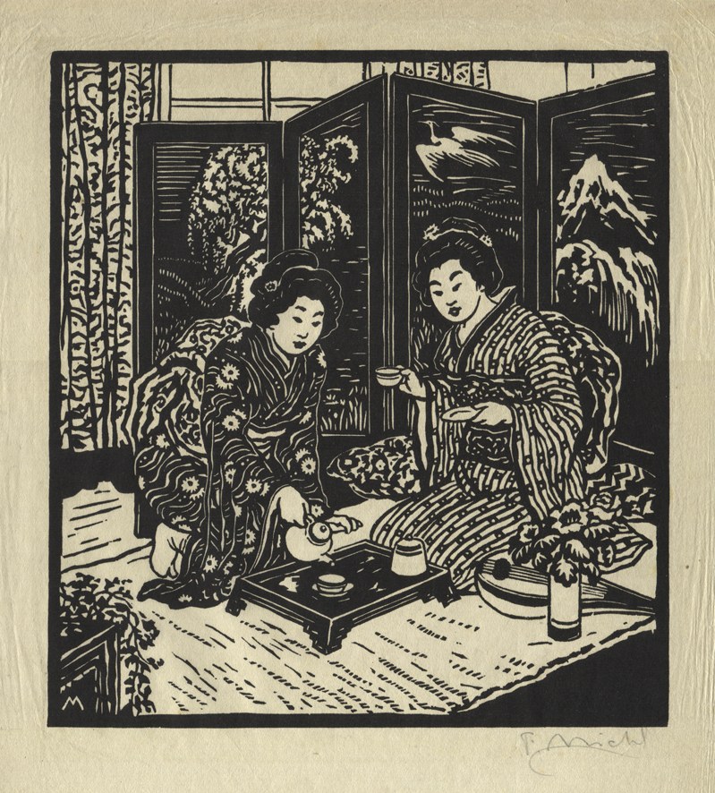 MICHL, Ferdinand (1877-1951) - Gejsze przy herbacie. Drzeworyt 24x22,5 ...