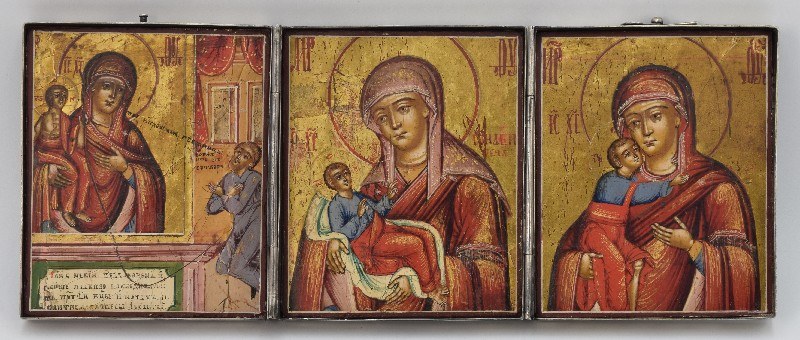 Travel icon - triptych - folding, with images of the Virgin Mary - Online auction / Online ...