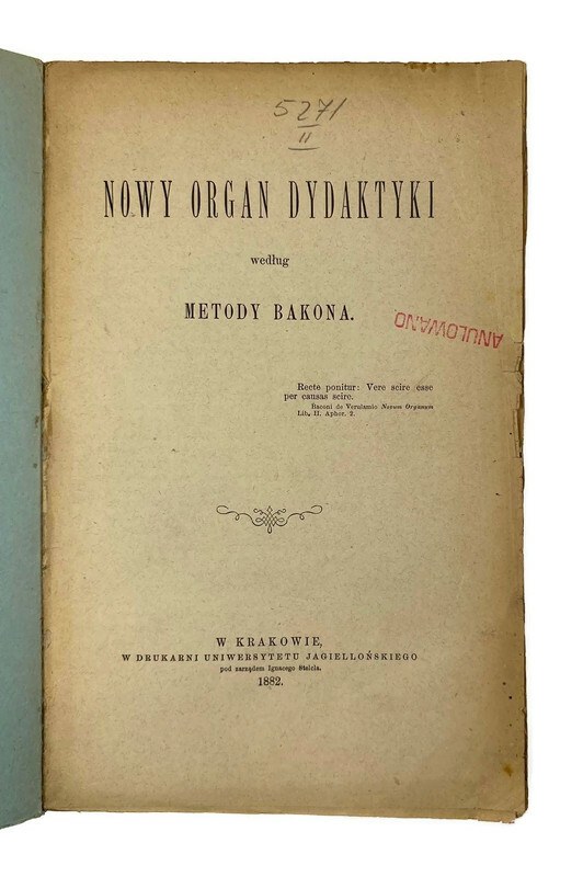 Stanisław Zarański, Nowy organ dydaktyki według metody Bakona - Aukcja ...
