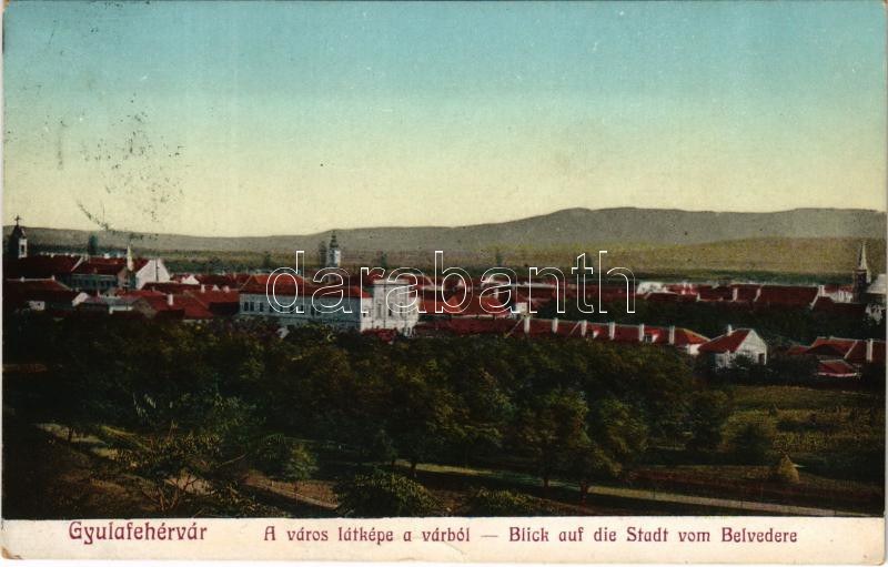 1912 Gyulafehérvár, Karlsburg, Alba Iulia; A város látképe a várból ...