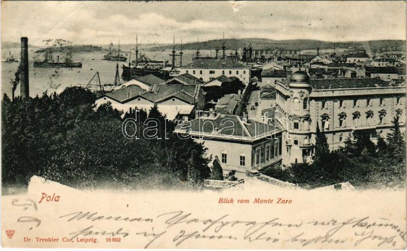 Pola, Pula; K.u.k. Kriegsmarine Kriegshafen vom Monte Zaro aus ...