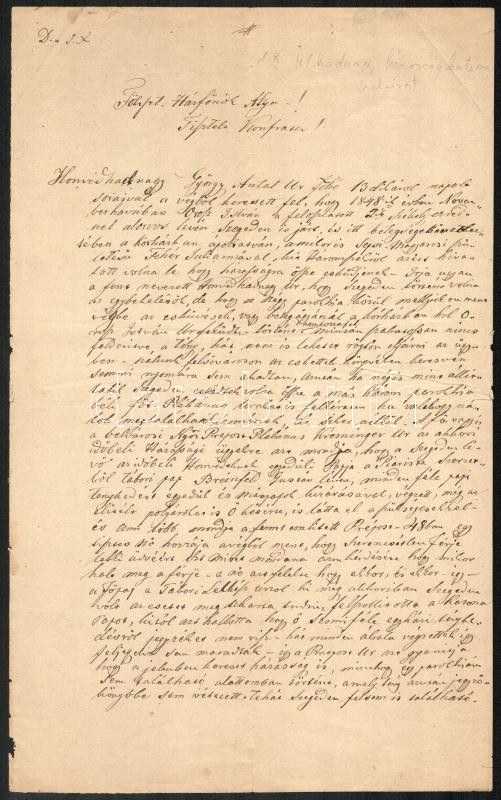 1880 Szeged, 1848-as honvéd hadnagy házasságkötése ügyében írt levél ...