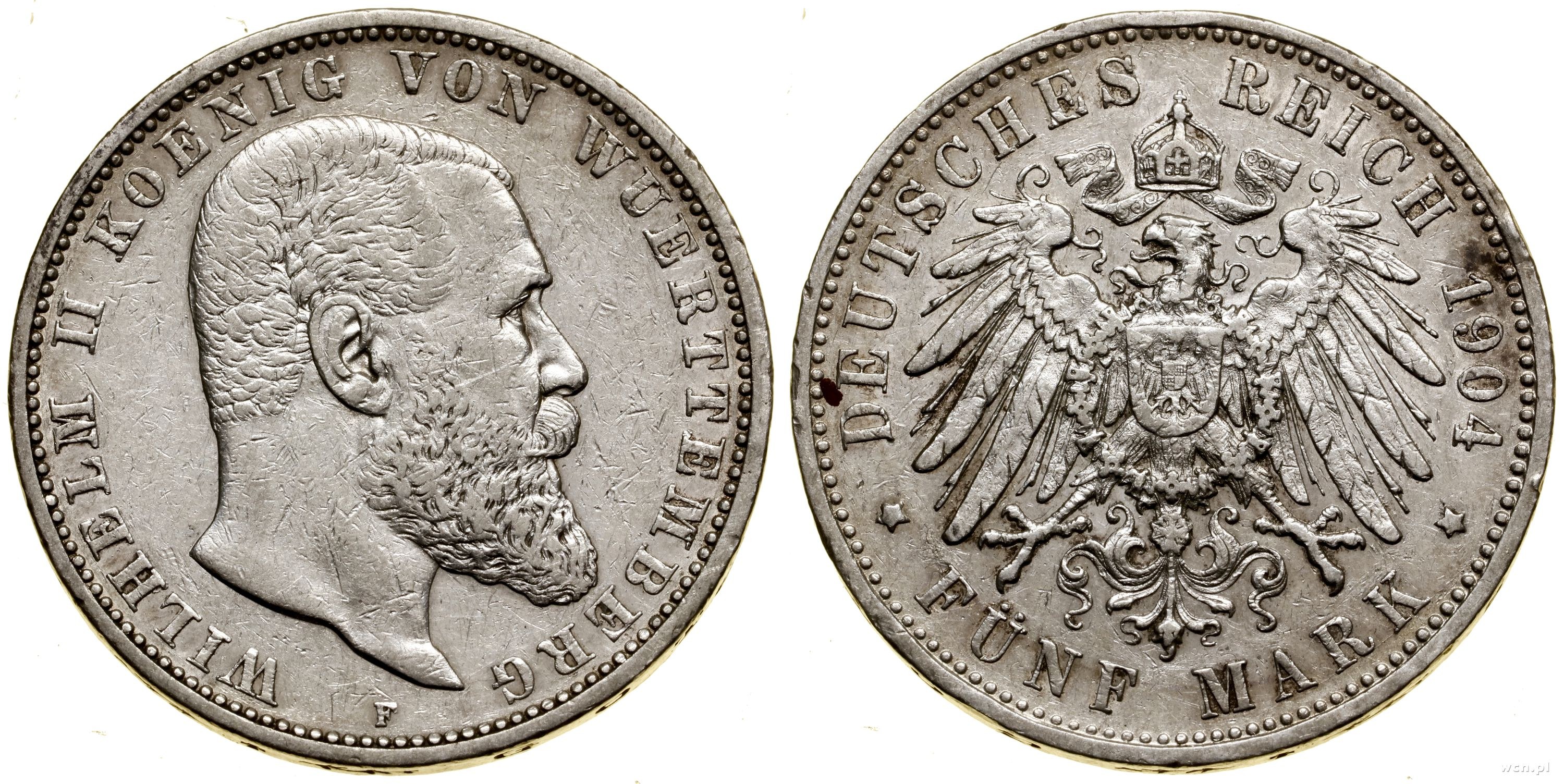 Niemcy, 5 marek, 1904 F, Stuttgart - Aukcja internetowa / Licytacja online - Cena - OneBid