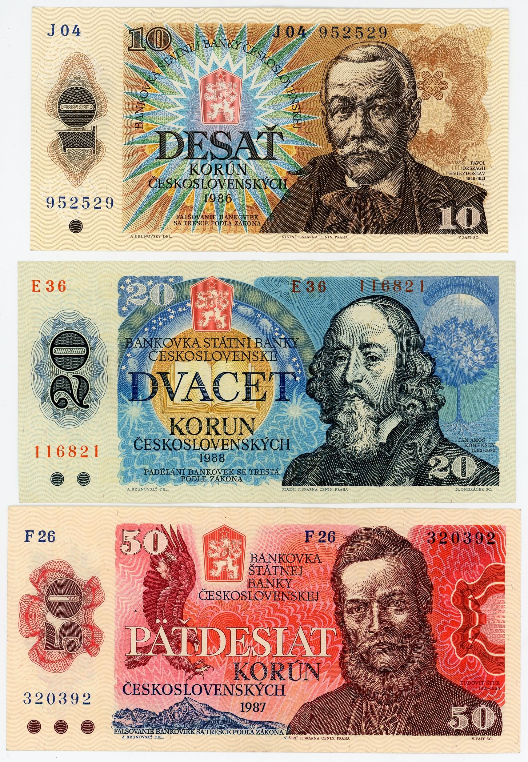 Czechoslovakia Lot of 3 Banknotes 1986 -1988 - Aukcja internetowa ...