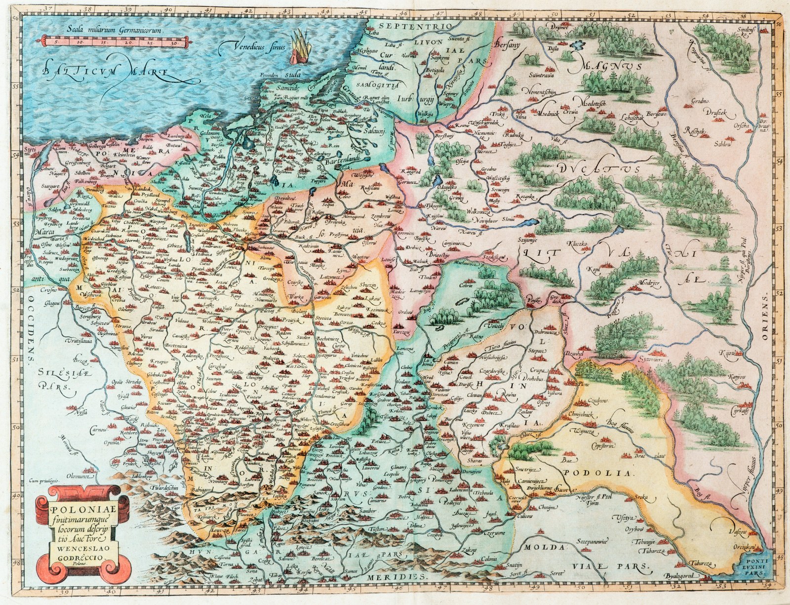 [Mapa Polski z 1588 r.]. Ortelius Abraham, Gorodecki Wacław, „Poloniae ...
