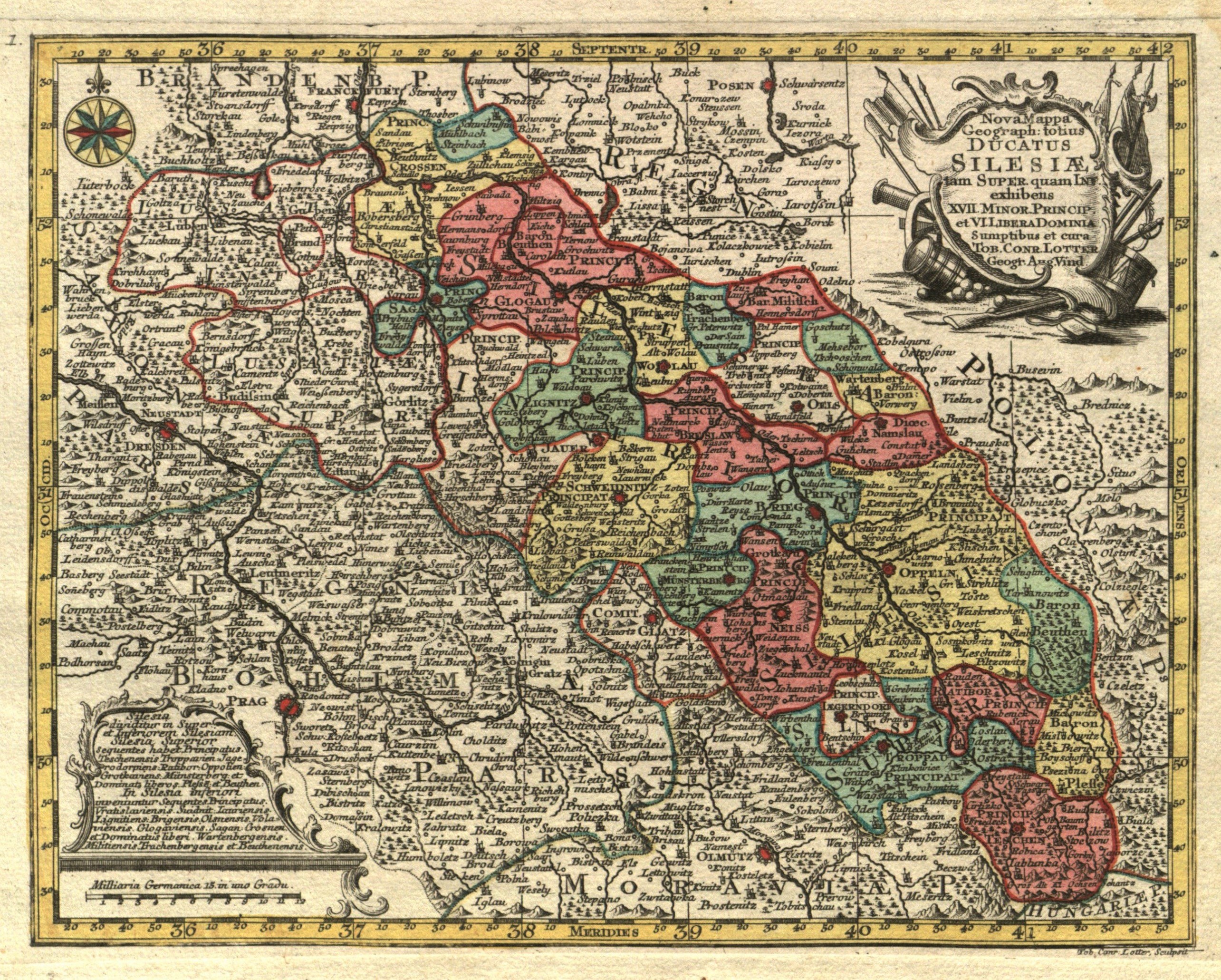 ŚLĄSK. Mapa Śląska; ryt. T.C. Lotter, pochodzi z: Atlas Minor ...